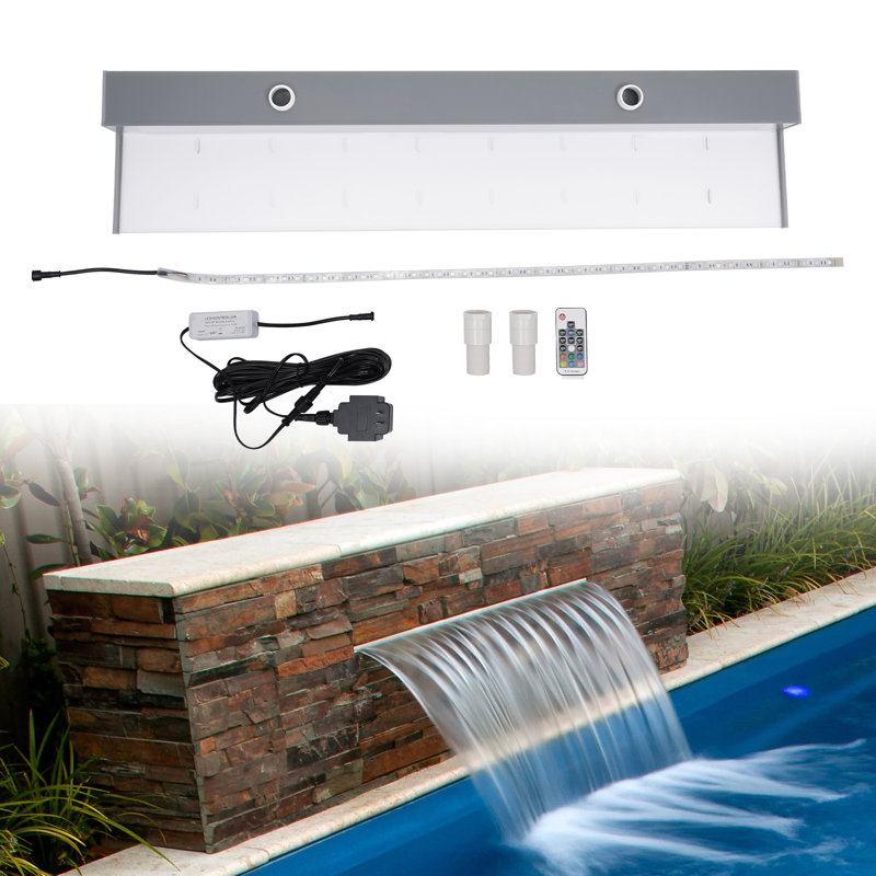 Arlmont & Co. Mirelez 36" Waterfall Spillway Acrylic LED Pool Fountain ...