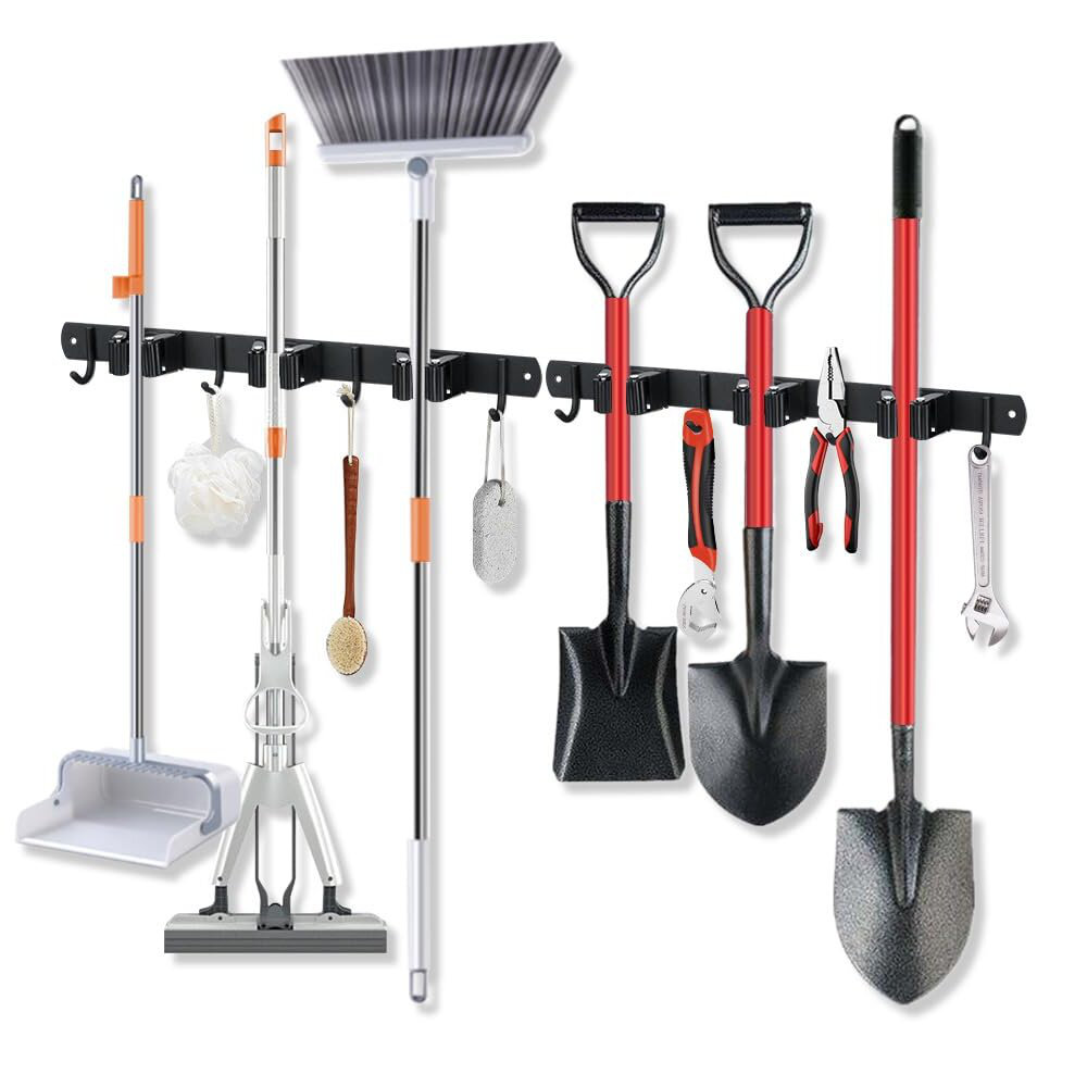 Brayden Studio Broom Hanger and Mop Holder, Heavy Duty Garden Tool ...