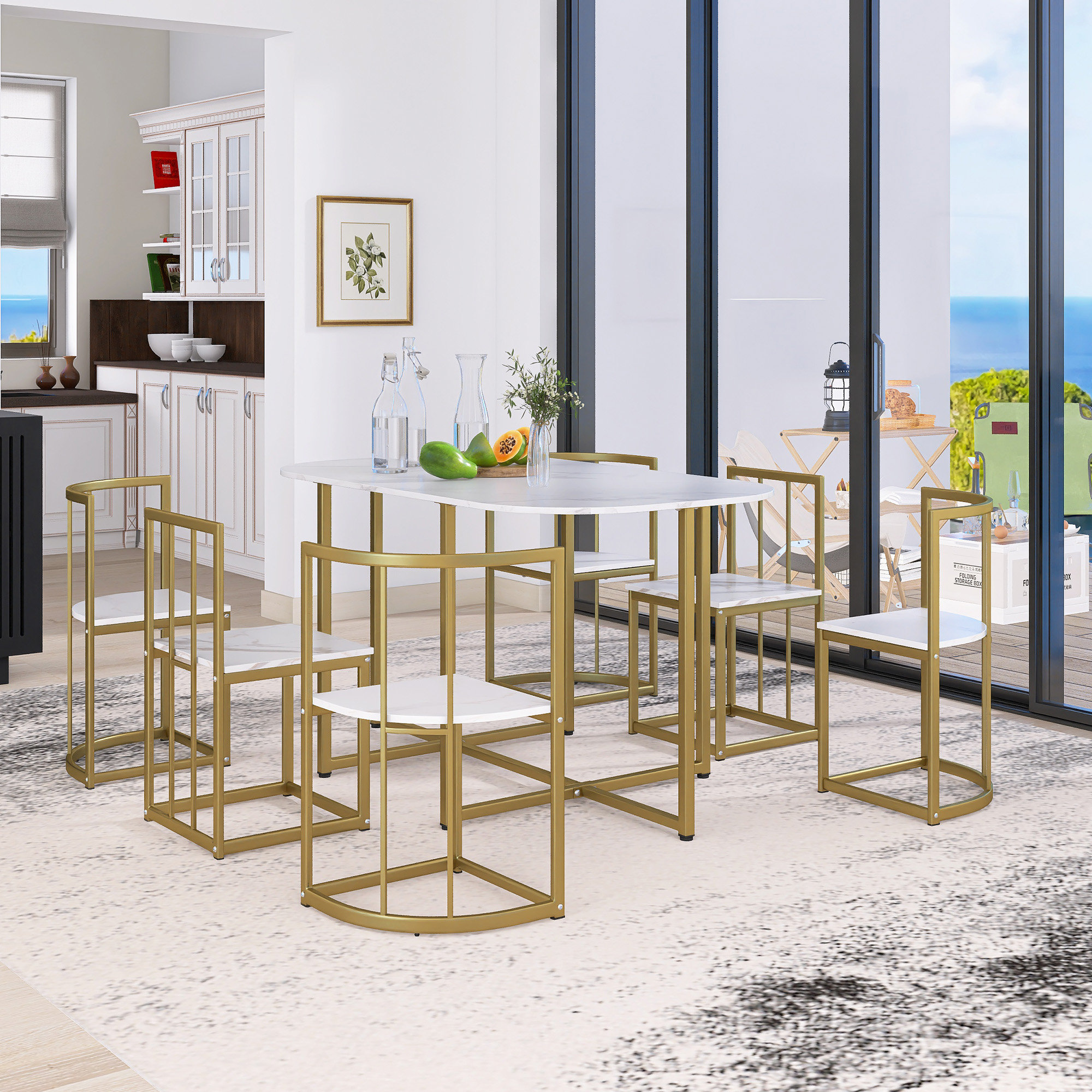17 Stories Modern 7-Piece 55" Dining Table Set | Wayfair