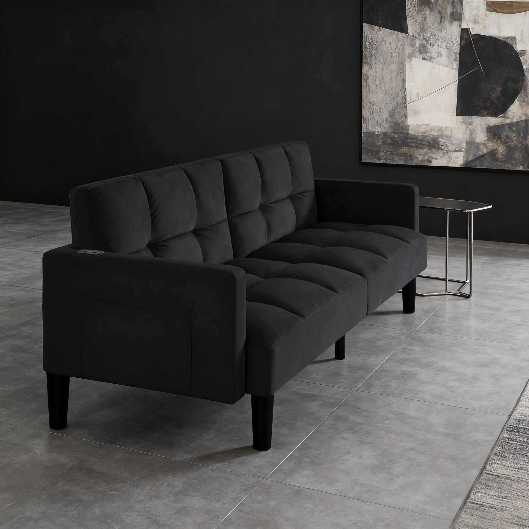 Mercer41 Modern Convertible Tufted Sleeper Sofa Futon with USB Ports ...