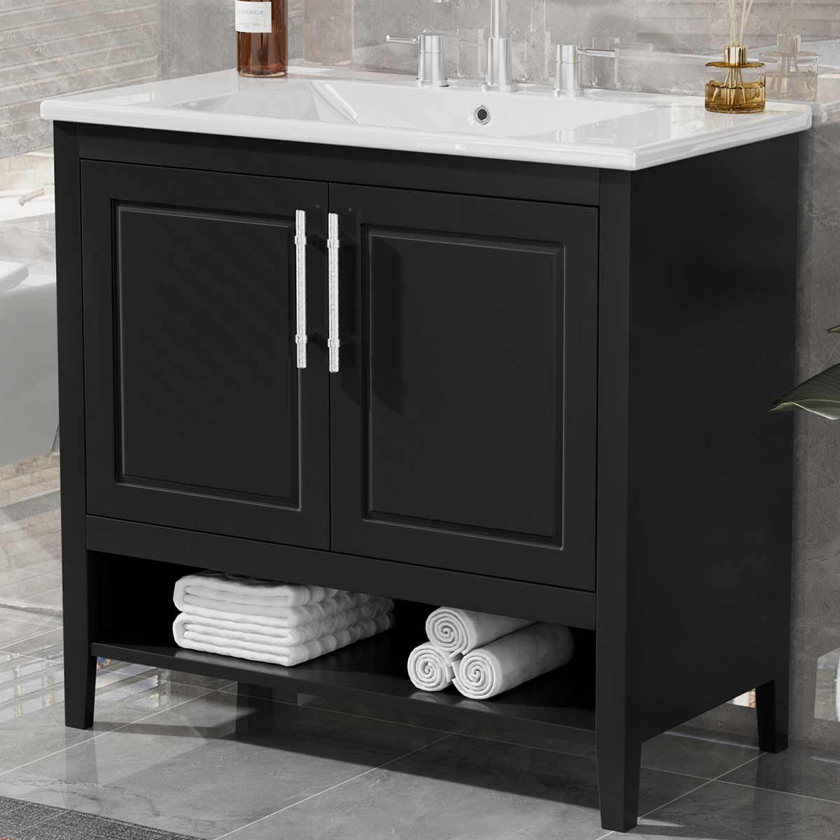 Ebern Designs Adylynn 36'' Single Bathroom Vanity with Ceramic Top ...