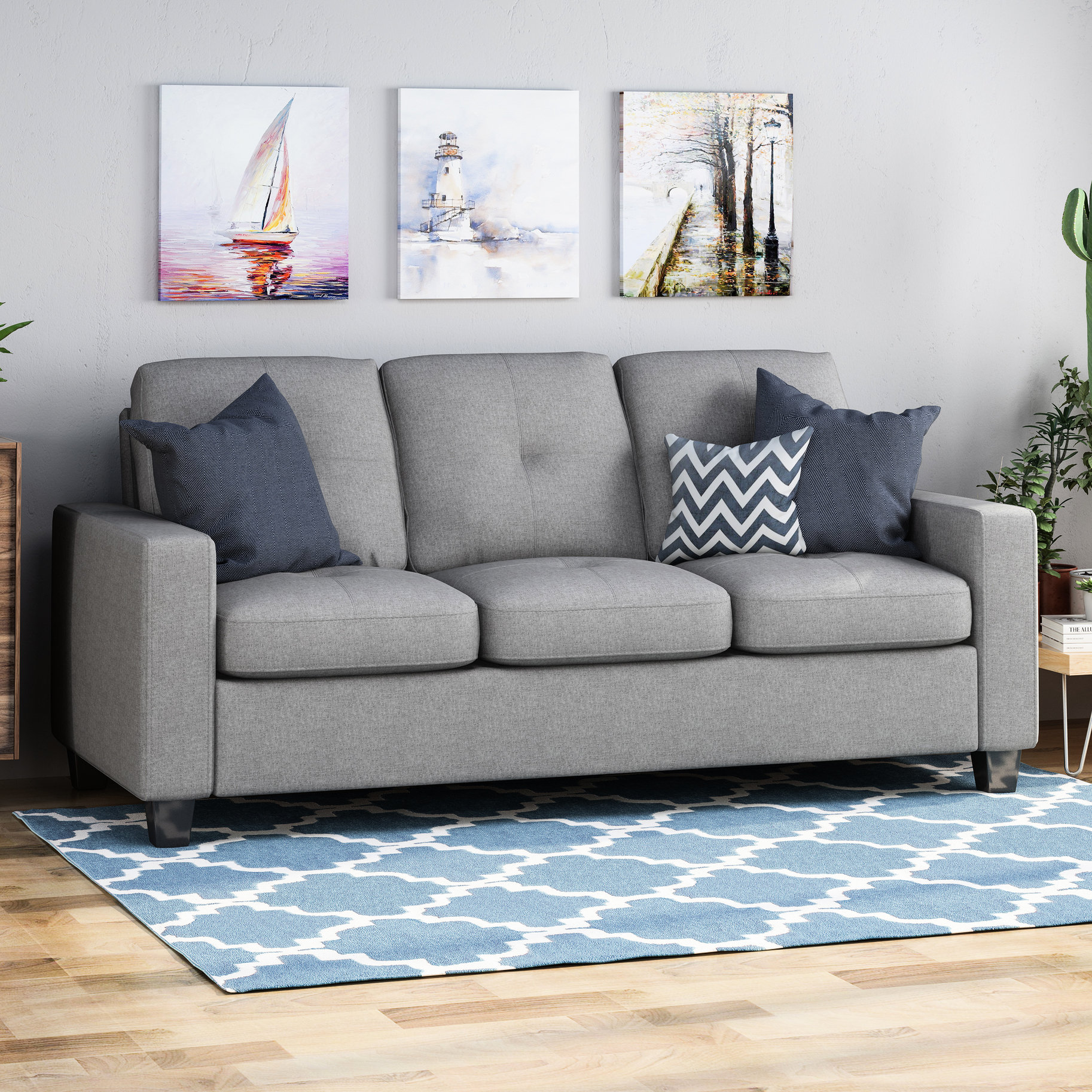 Red Barrel Studio® Radiant Three With Wood Legs - Grey Fabric Lounge ...