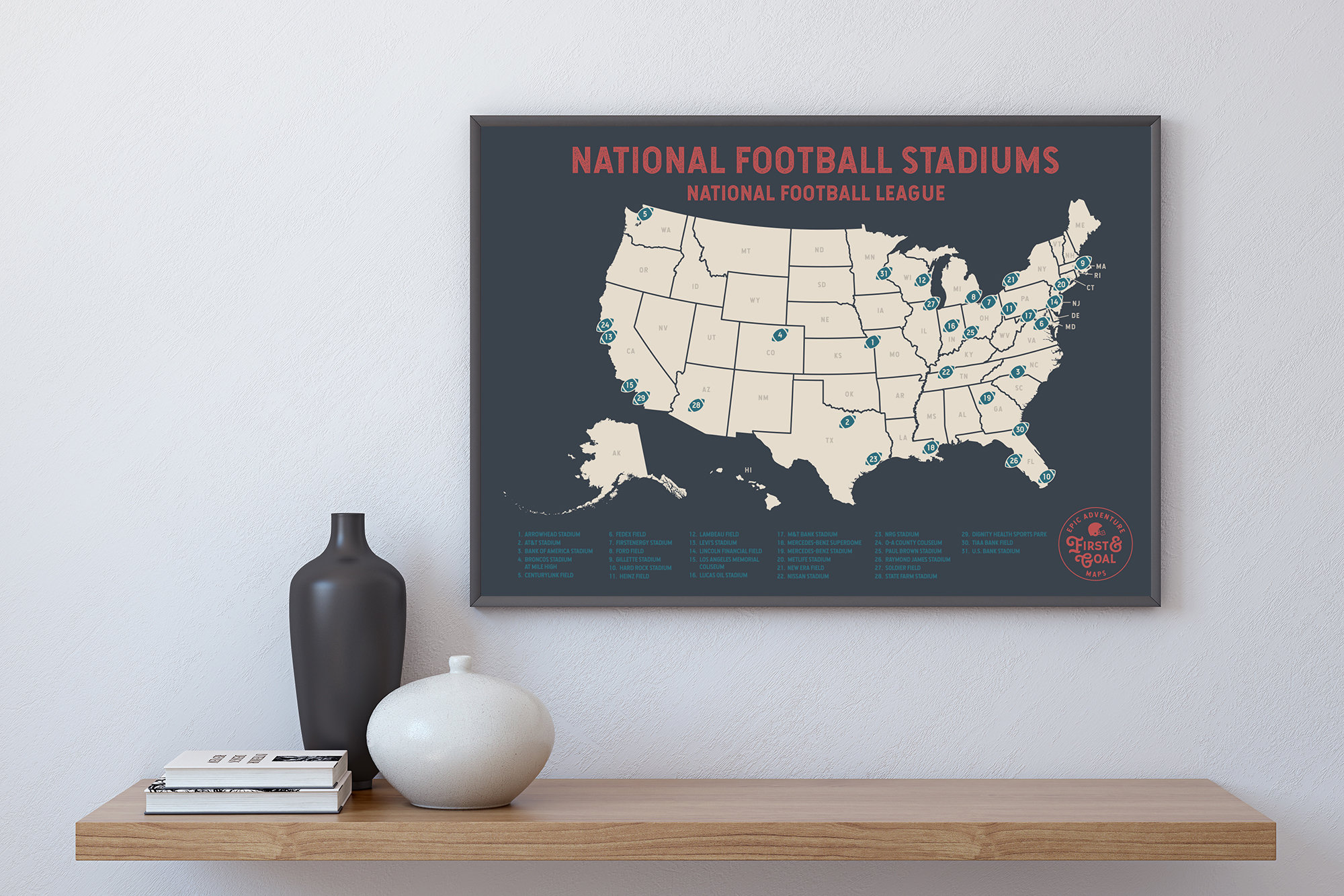 Epic Adventure Maps Push Pin NFL Travel Map, 17" x 24" | Wayfair