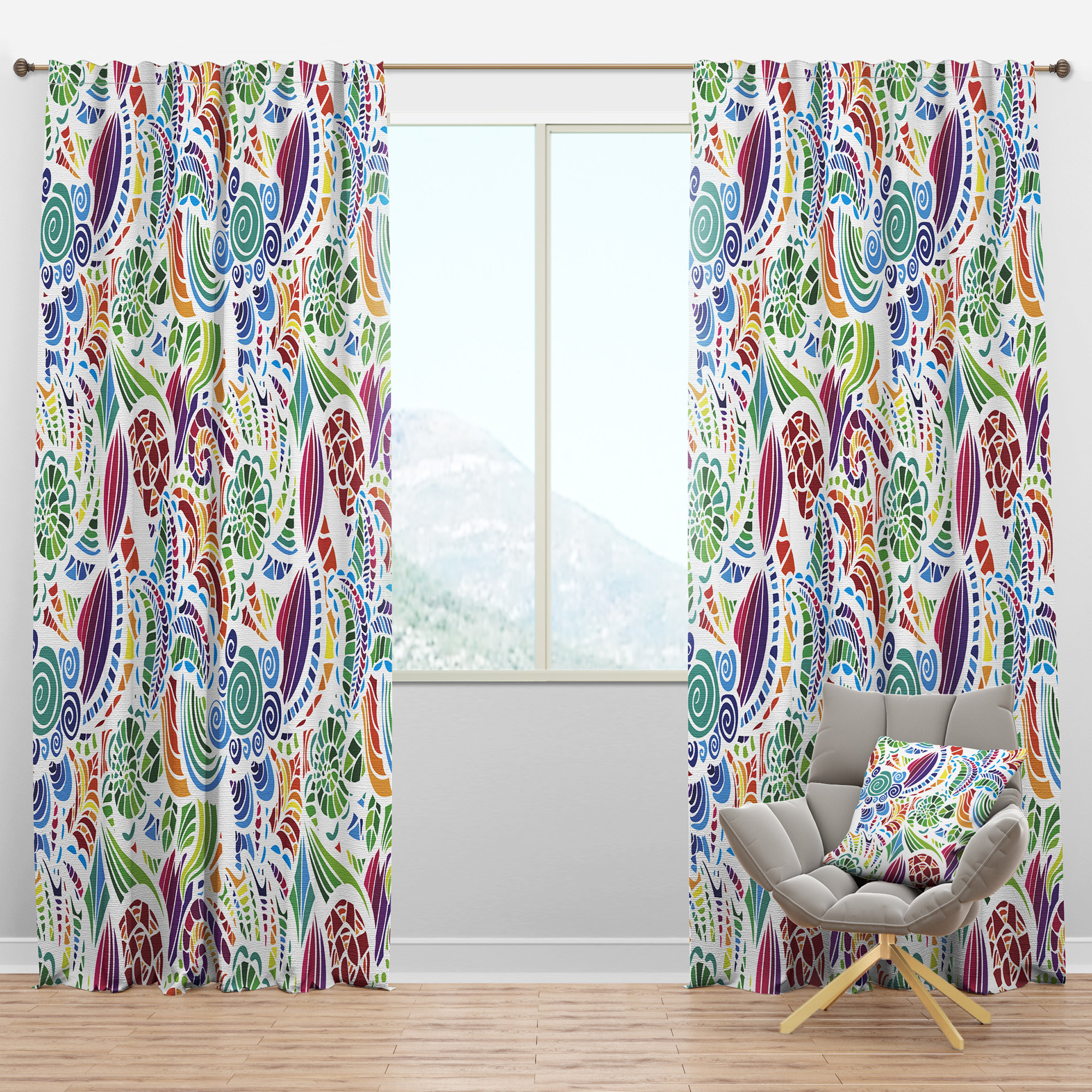 Design Art Mosaic Abstract Semi-Sheer Thermal Rod Pocket Single Curtain ...