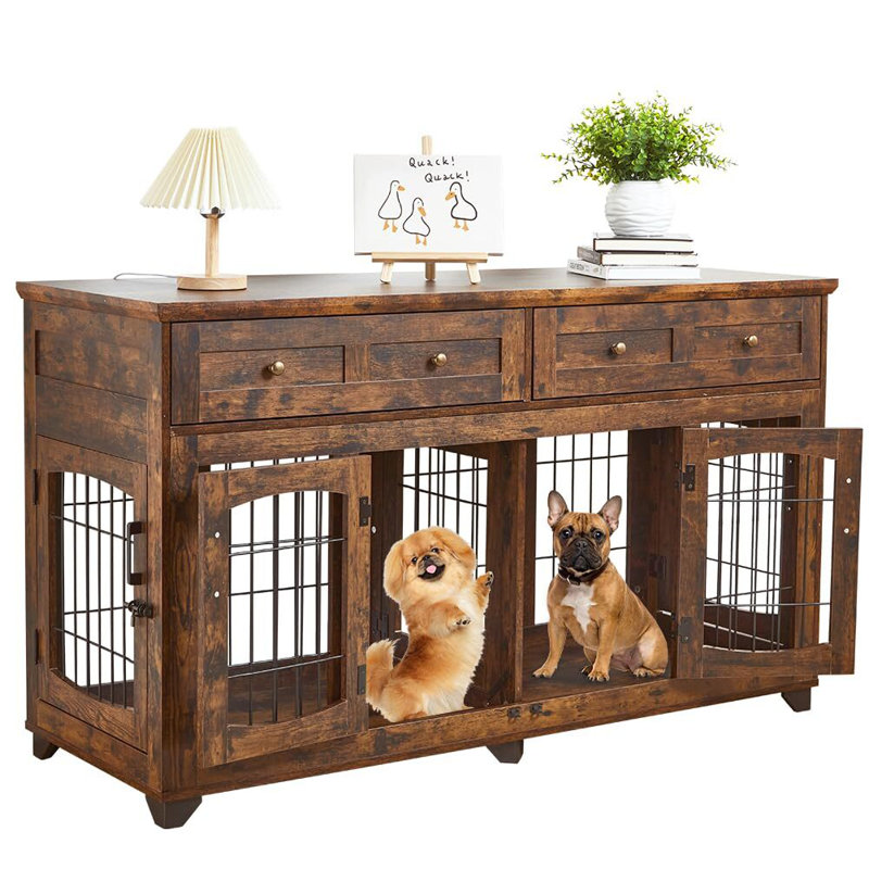 Tucker Murphy Pet™ Dog Crate Furniture With 2 Drawers, 2 Rooms 58" Dog ...
