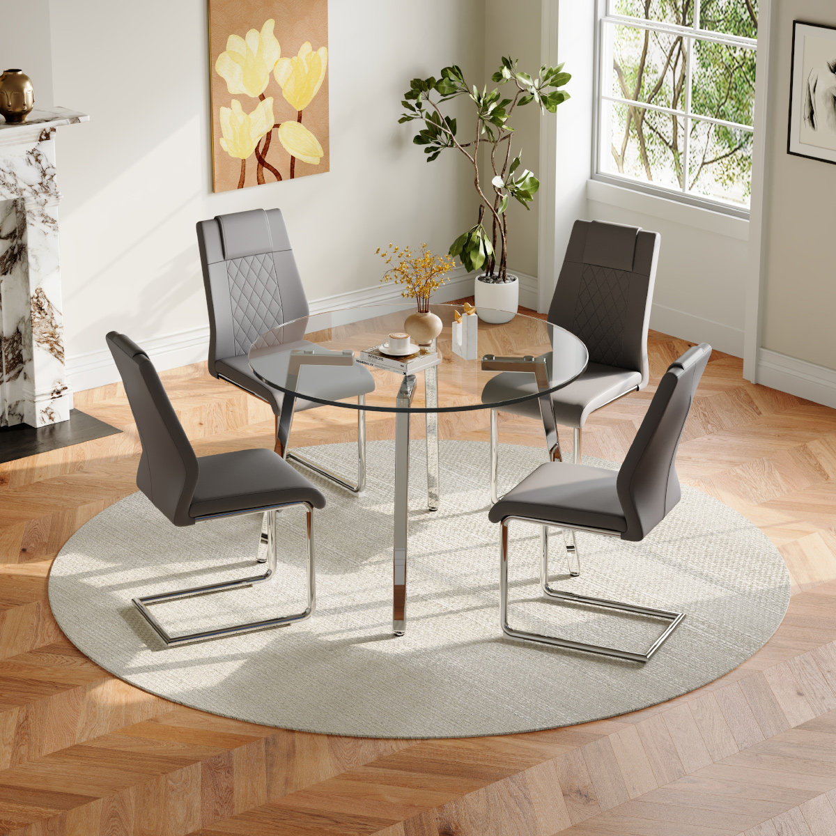 Ivy Bronx Round Glass Dining Table Sets & Reviews | Wayfair
