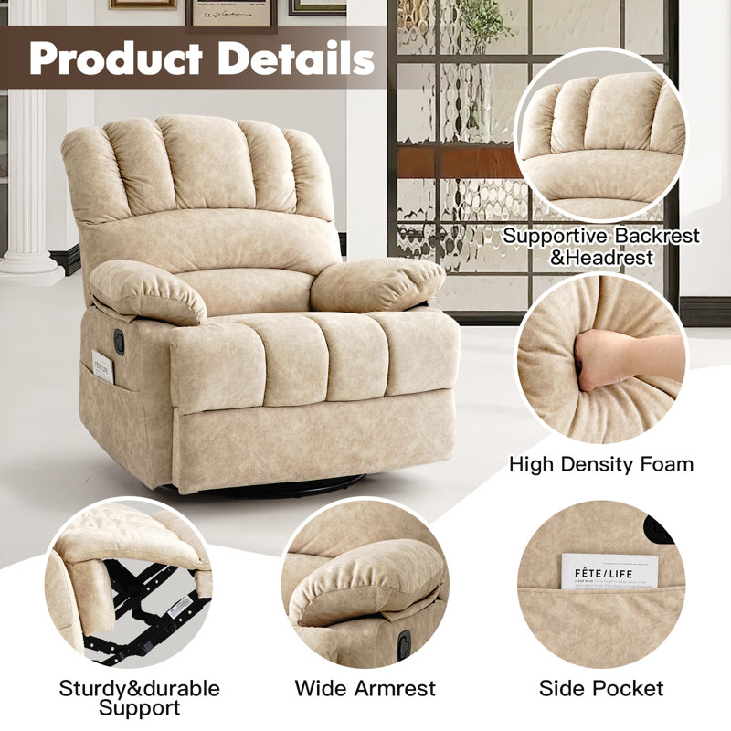 Latitude Run® Oversized Swivel Rocker Recliner Chair Glider Rocker Lazy ...