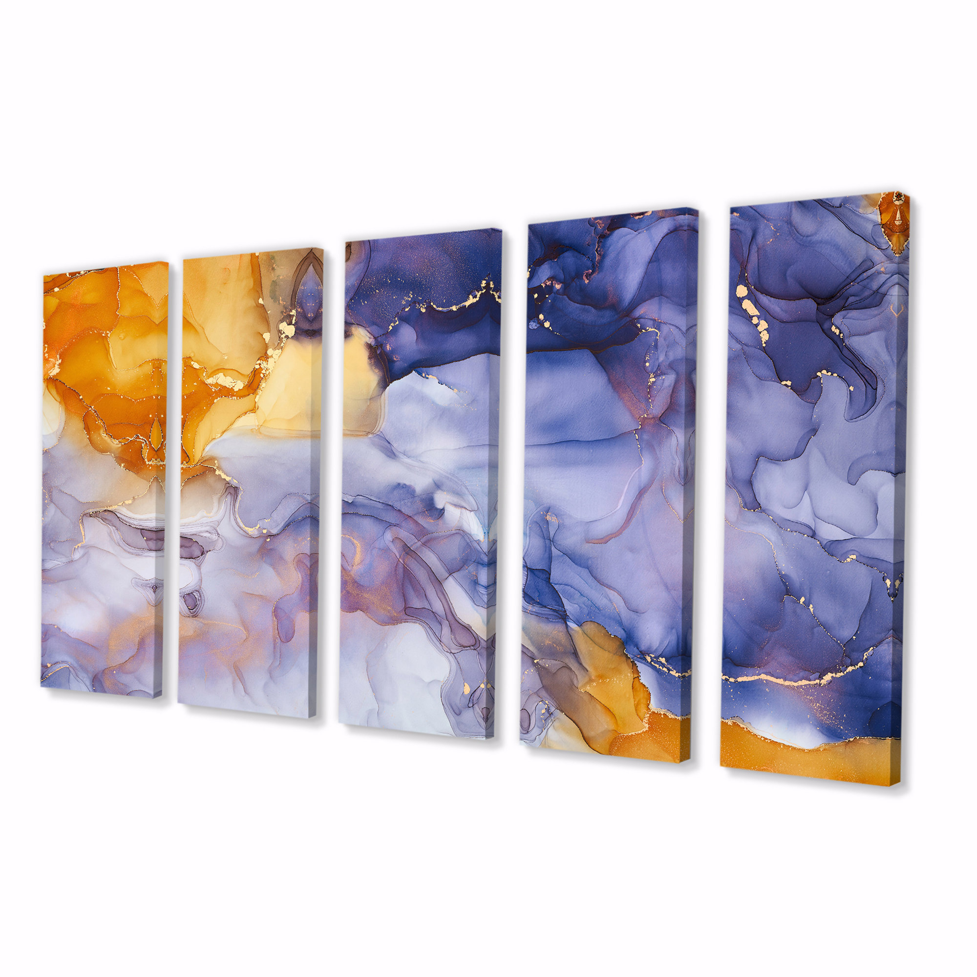 Everly Quinn " Blue Luxury Abstract Fluid Art II " 5 - Pieces - Wayfair ...
