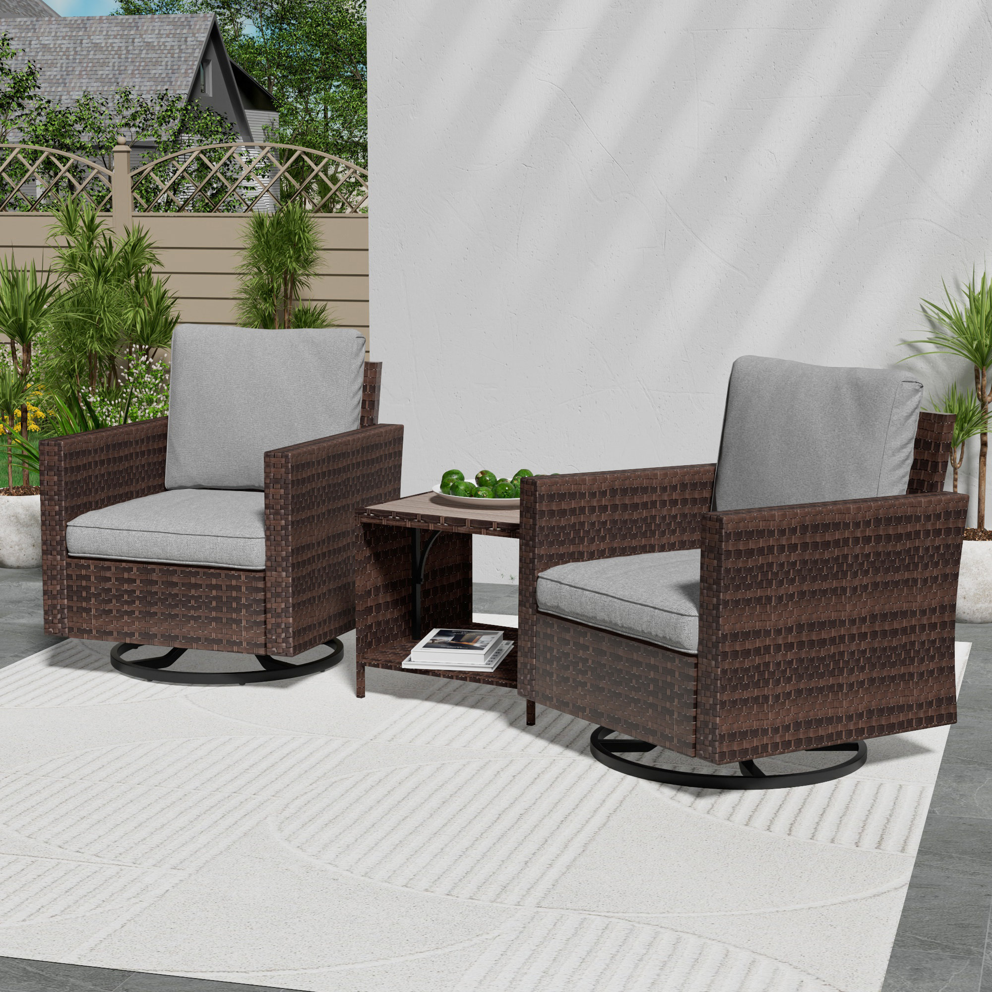 Ebern Designs Mickael 2 - Person Wicker Swivel Rocker Chair Outdoor ...