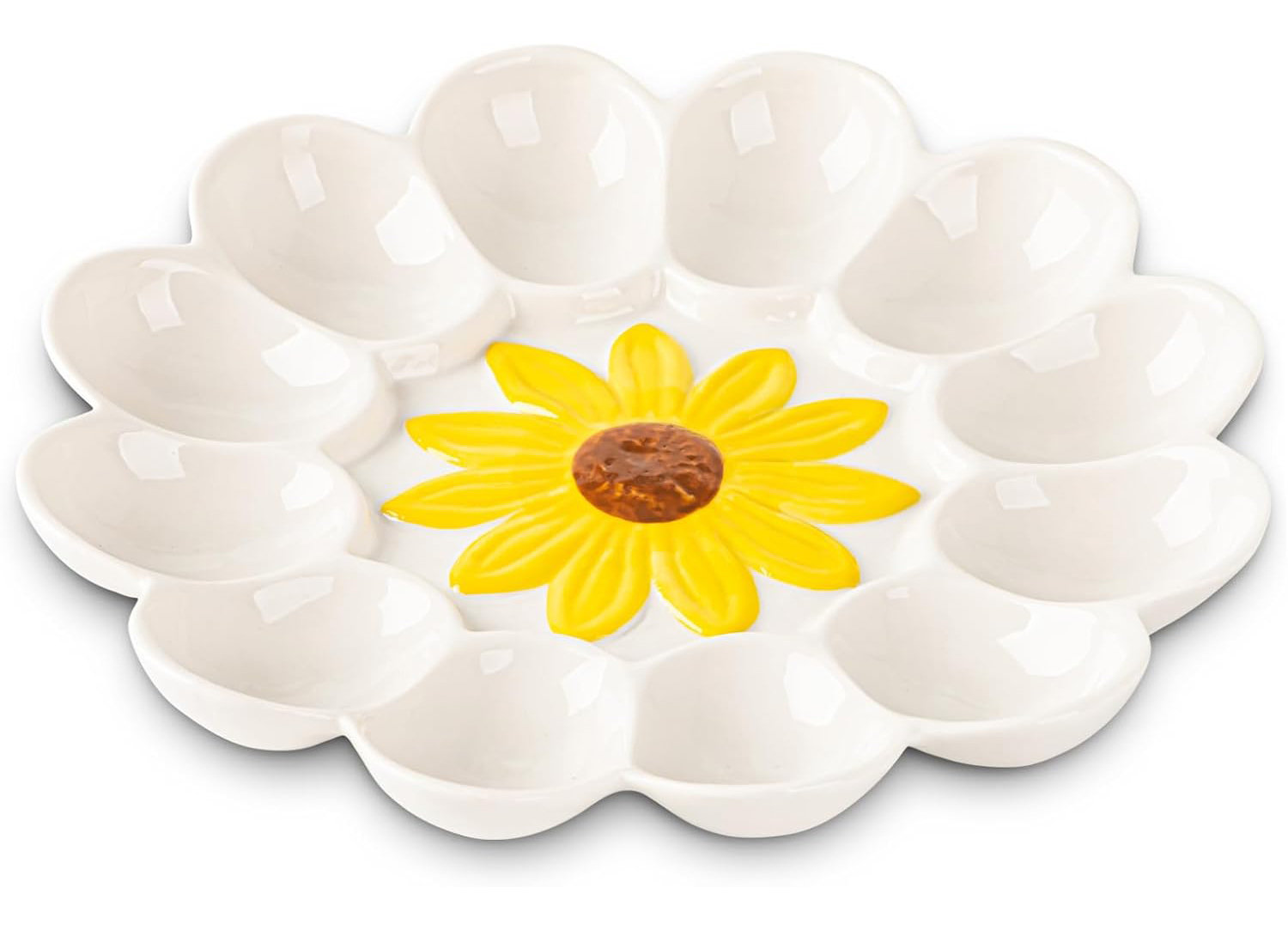 Alcott Hill® Ceramic Deviled Egg Platter Sunflower Deviled Egg Tray Deviled Egg Plate | Wayfair