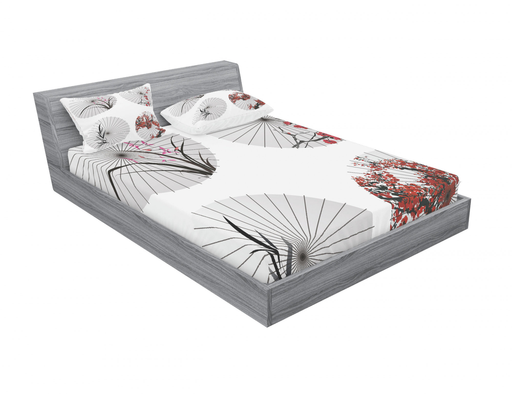 Ambesonne Group of Parasol with Swirled Lines and Bamboo Leaves Sheet ...