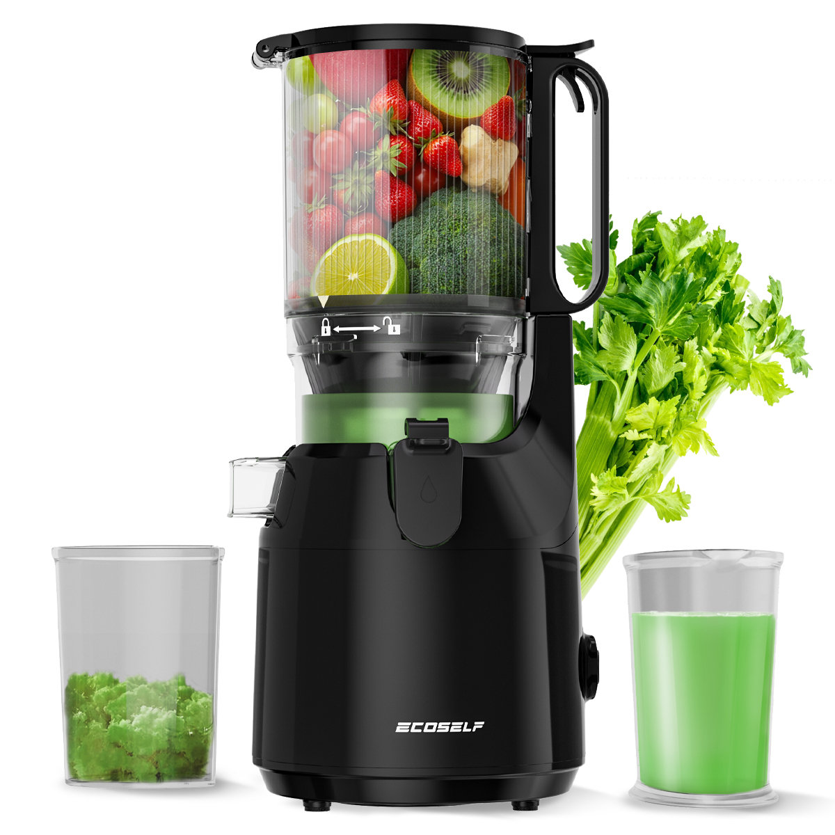 Ecoself Cold Press Juicer – 5.3" Feed Chute, 1.7L Capacity, High Juice ...