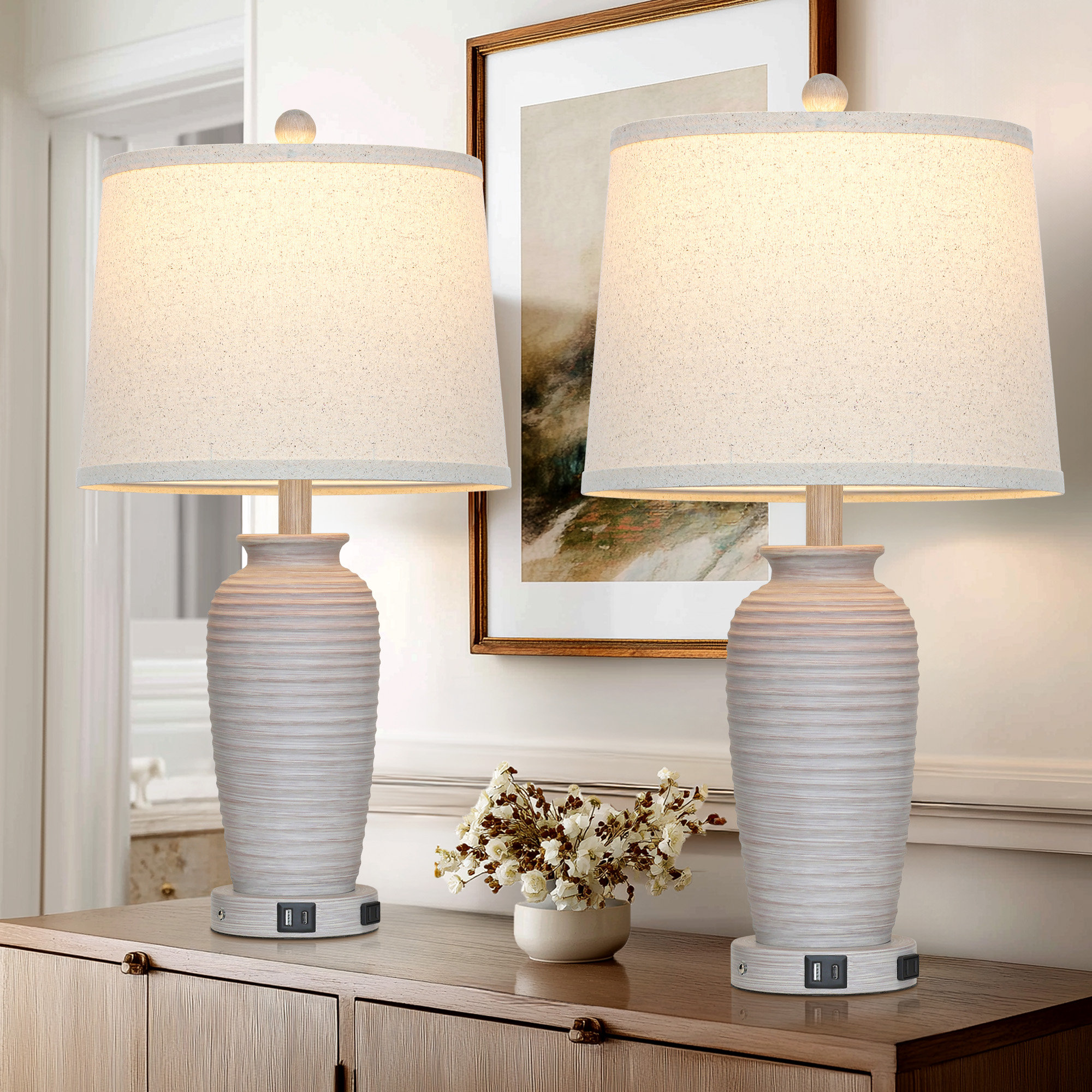 Highland Dunes Allisan 24.3" USB Table Lamp Set with Touch Control and ...