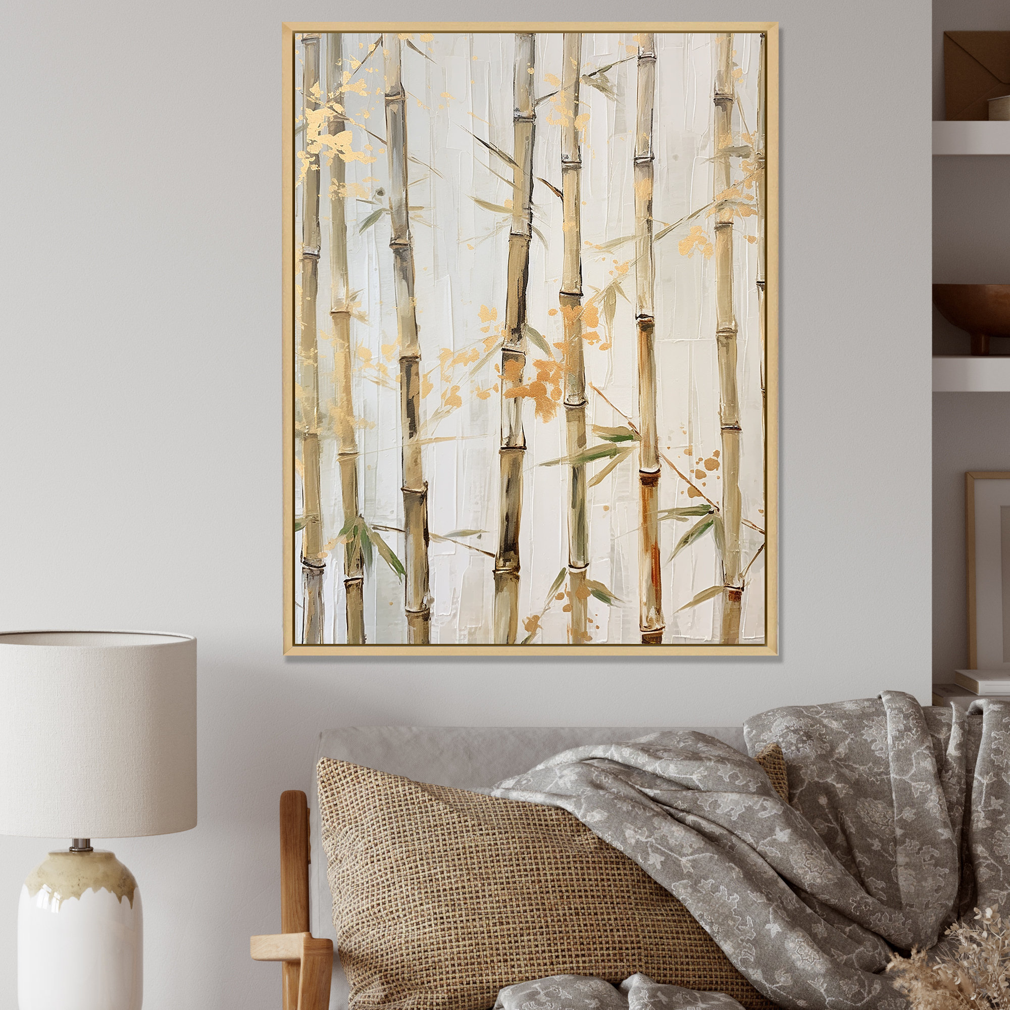 Design Art Beige Minimalism Bamboo Serenity - Bamboo Canvas Prints ...
