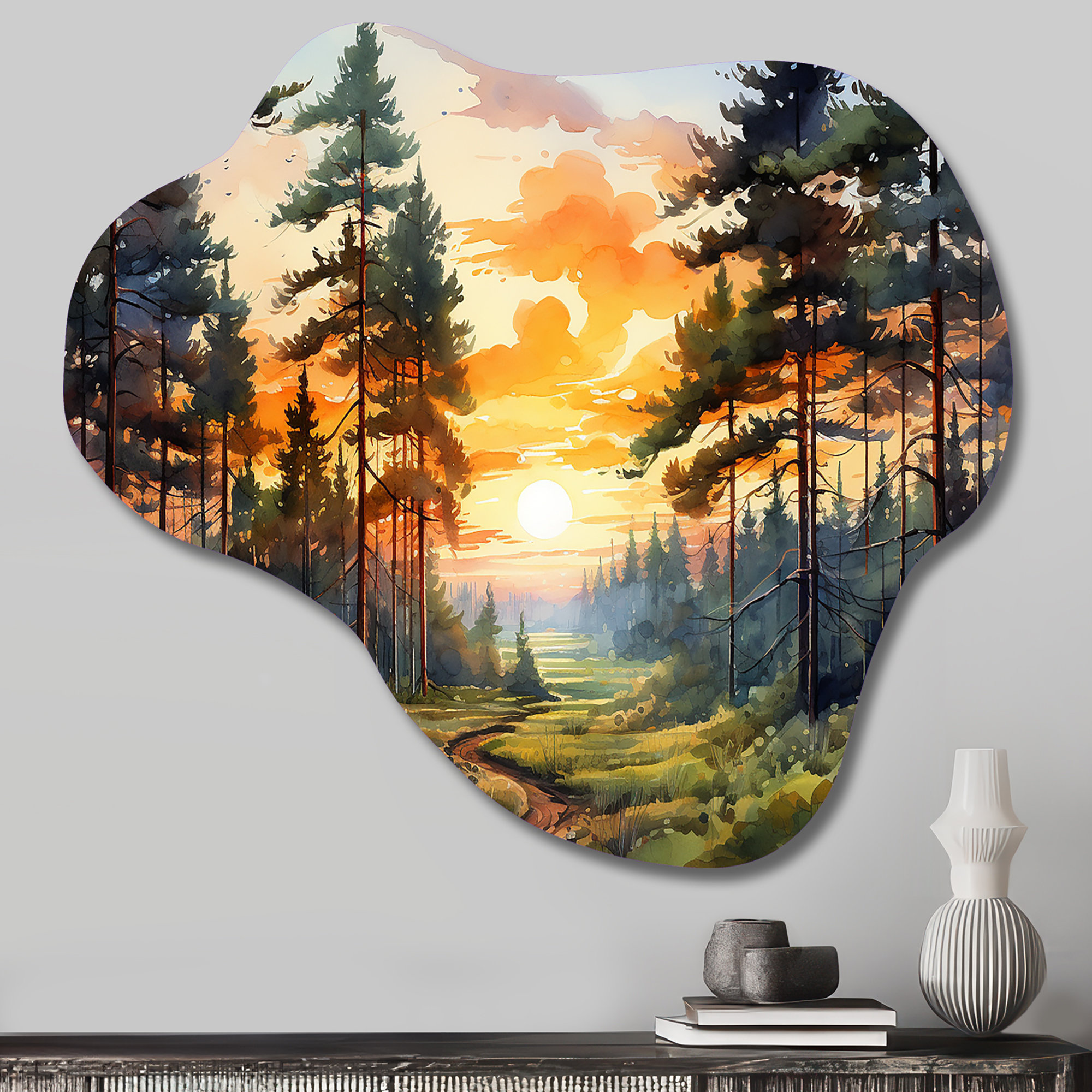 Millwood Pines Pine Tree Sunset Glow I - Asymmetrical Tree Pine Metal ...
