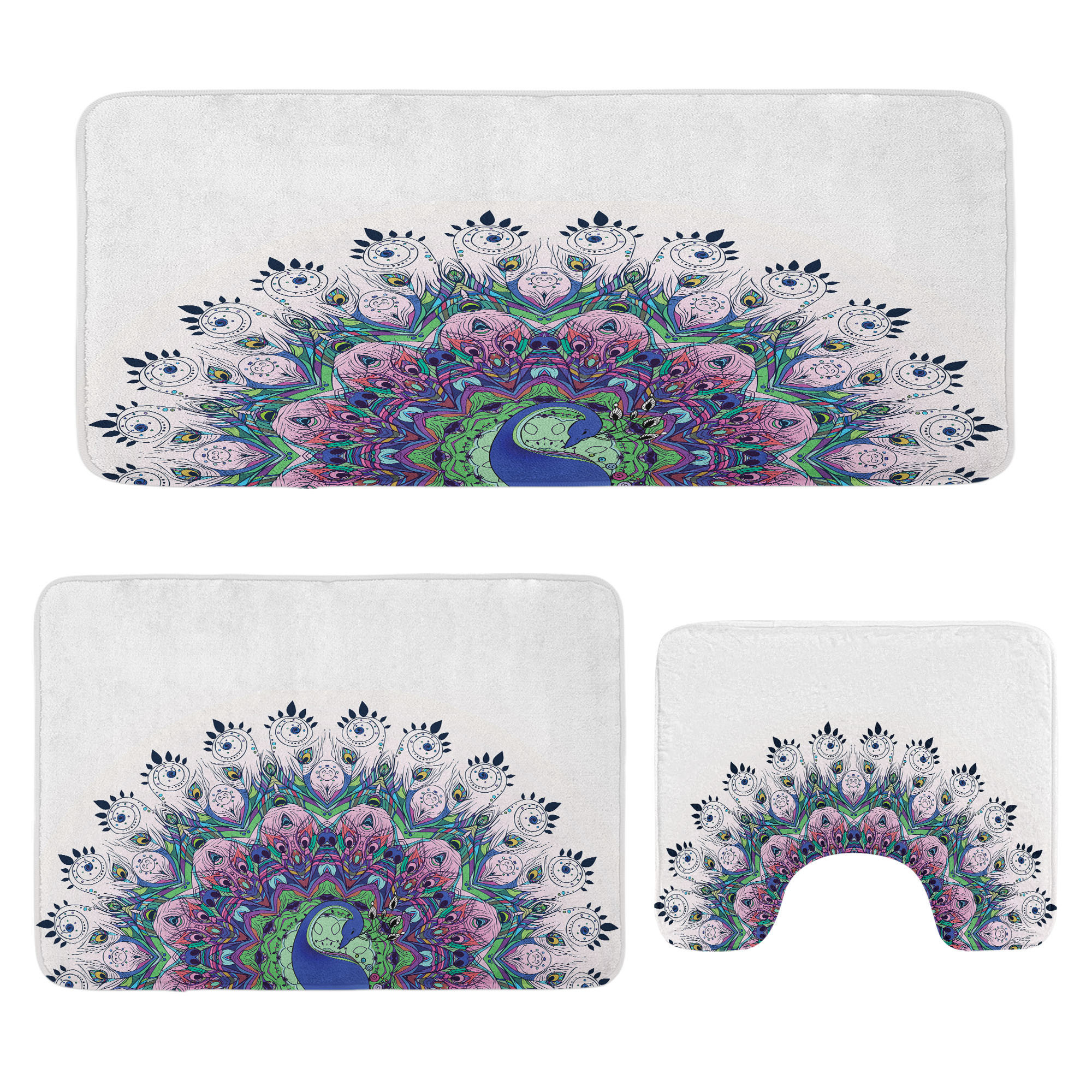 East Urban Home Colorful Bathroom Rug Set 3 Pieces U-Shape & Rectangle ...