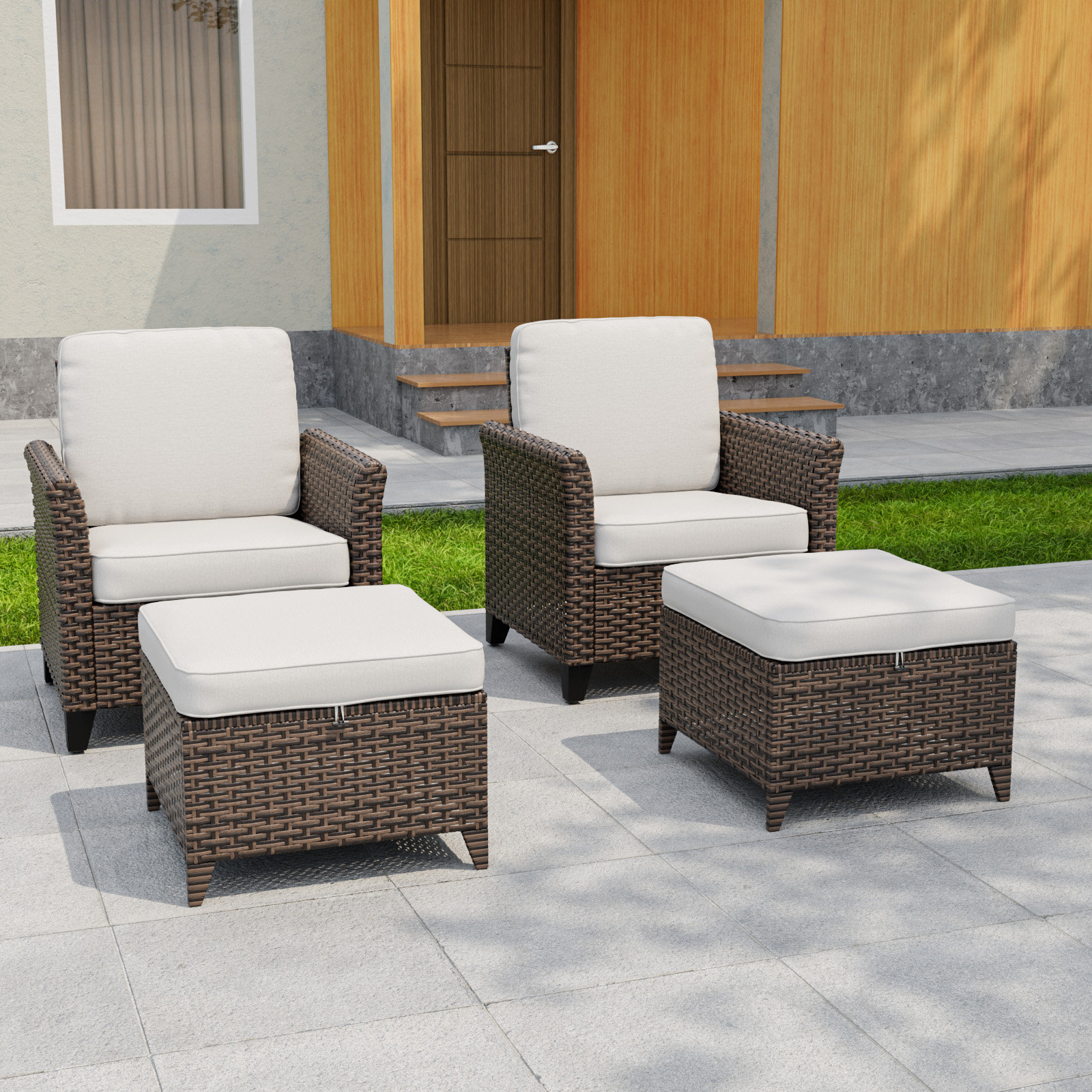 Latitude Run® 4-Piece Mix Brown Rattan Wicker Patio Outdoor Spacious ...
