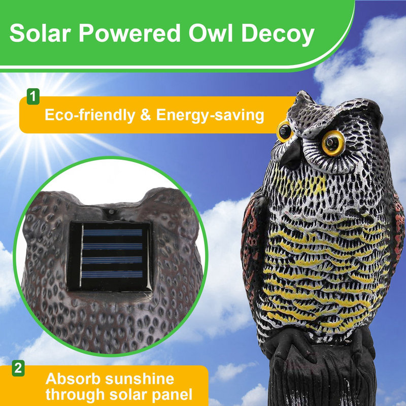 Millwood Pines Solar Powered Owl Decoy Flashing Eye Hoot Sound Pest ...