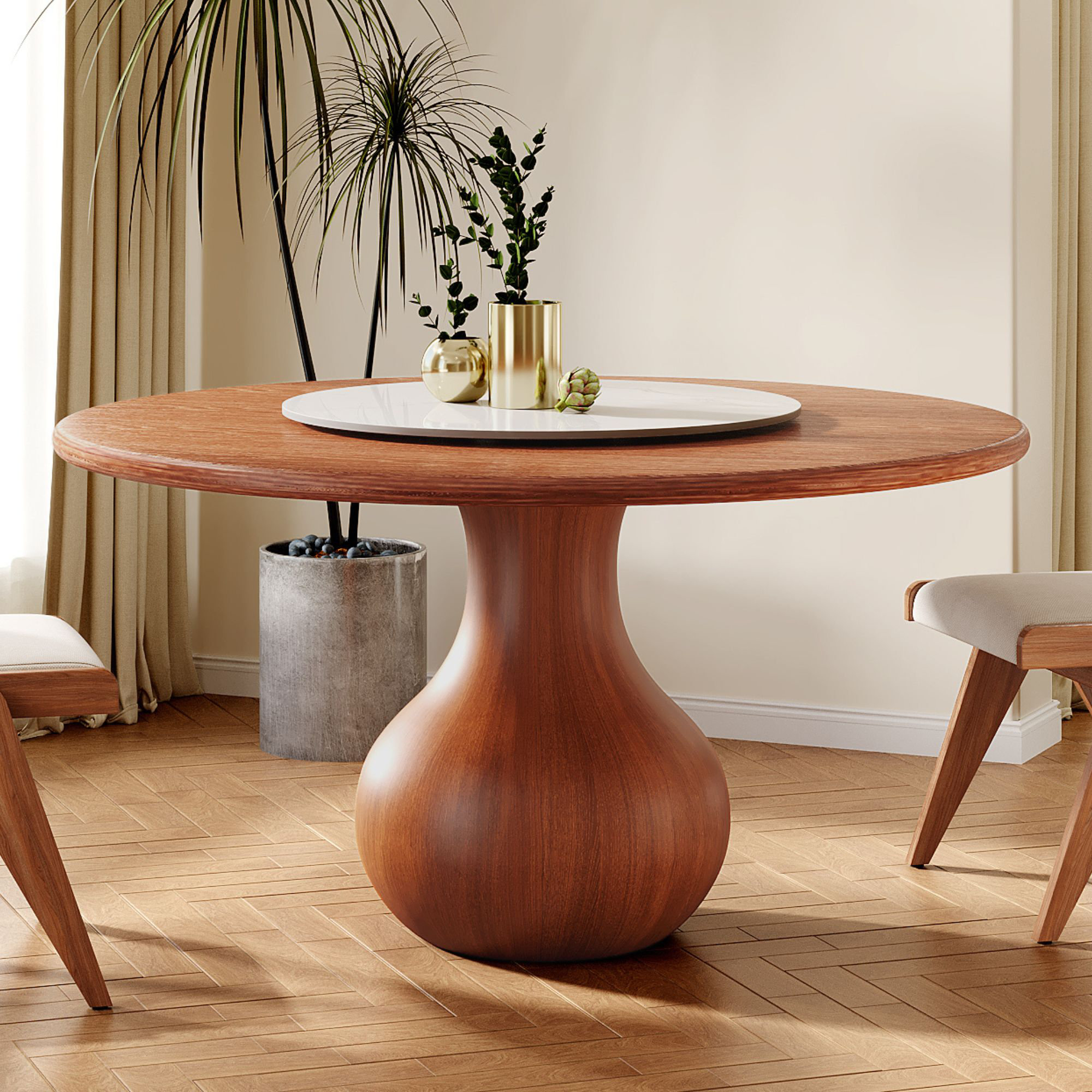 Orren Ellis Space-Saving Rotating Circle Dining Table With Lazy Susan ...