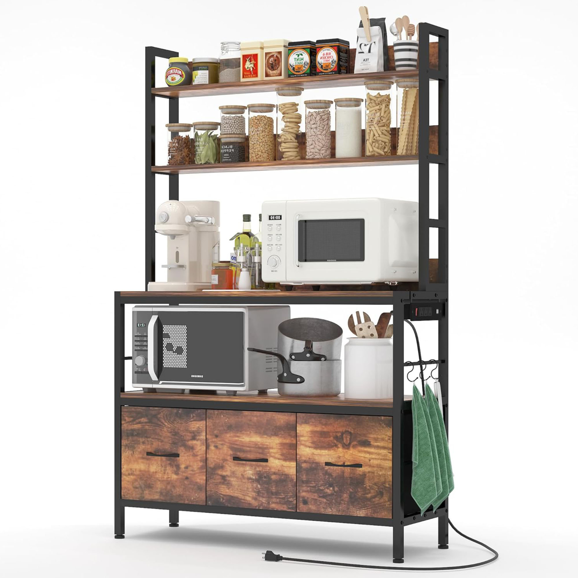 17 Stories 5-Tier Free Standing Storage Shelf ,Bakers Rack With Baskets ...