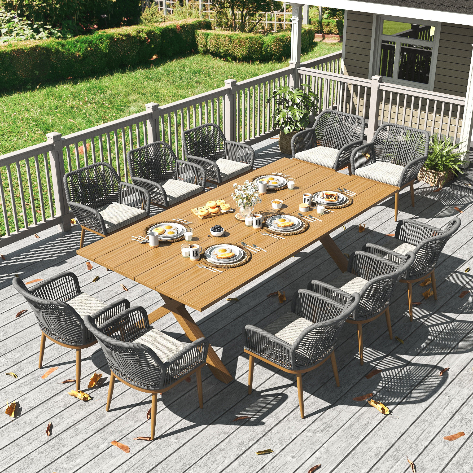 Corrigan Studio® 11 Pieces Outdoor Dining Set With Rectangular Dining ...