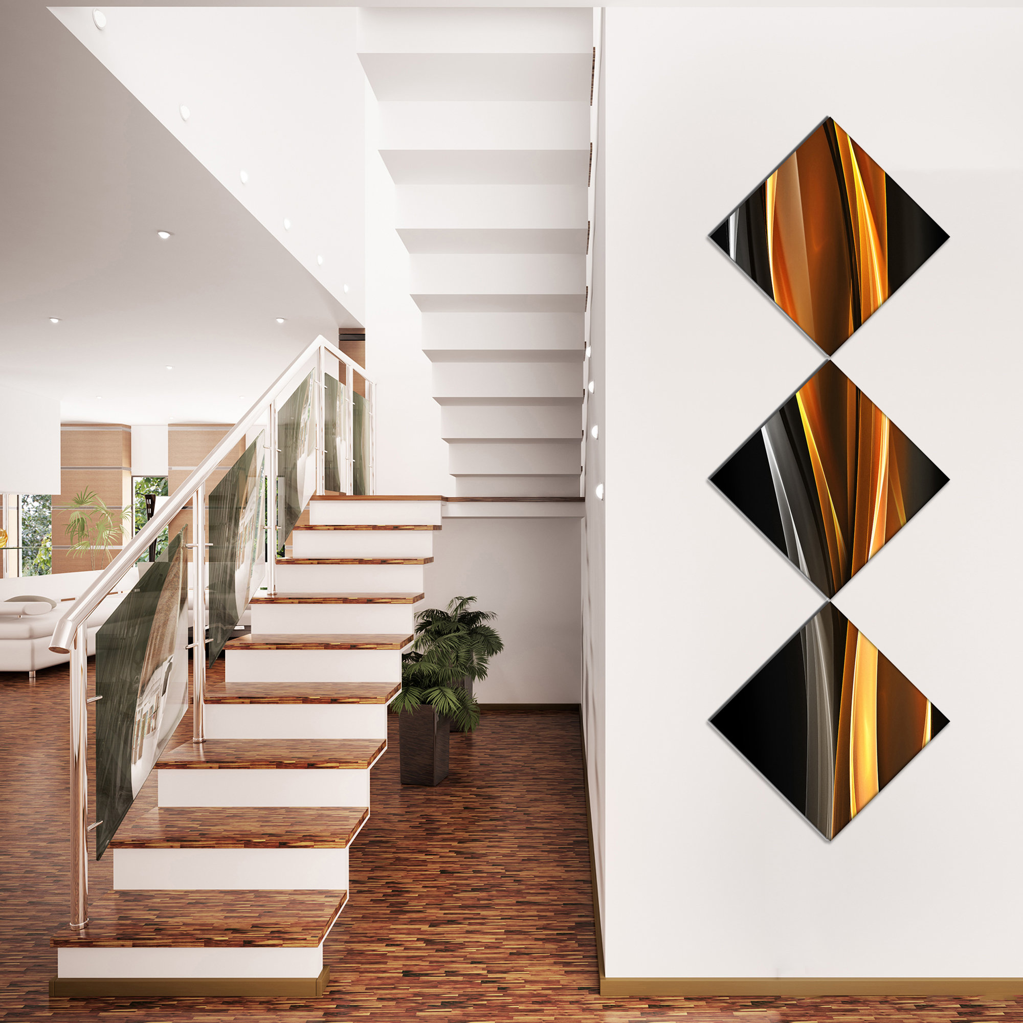 East Urban Home 'Gold Silver Inward Lines' Graphic Art Print Multi ...