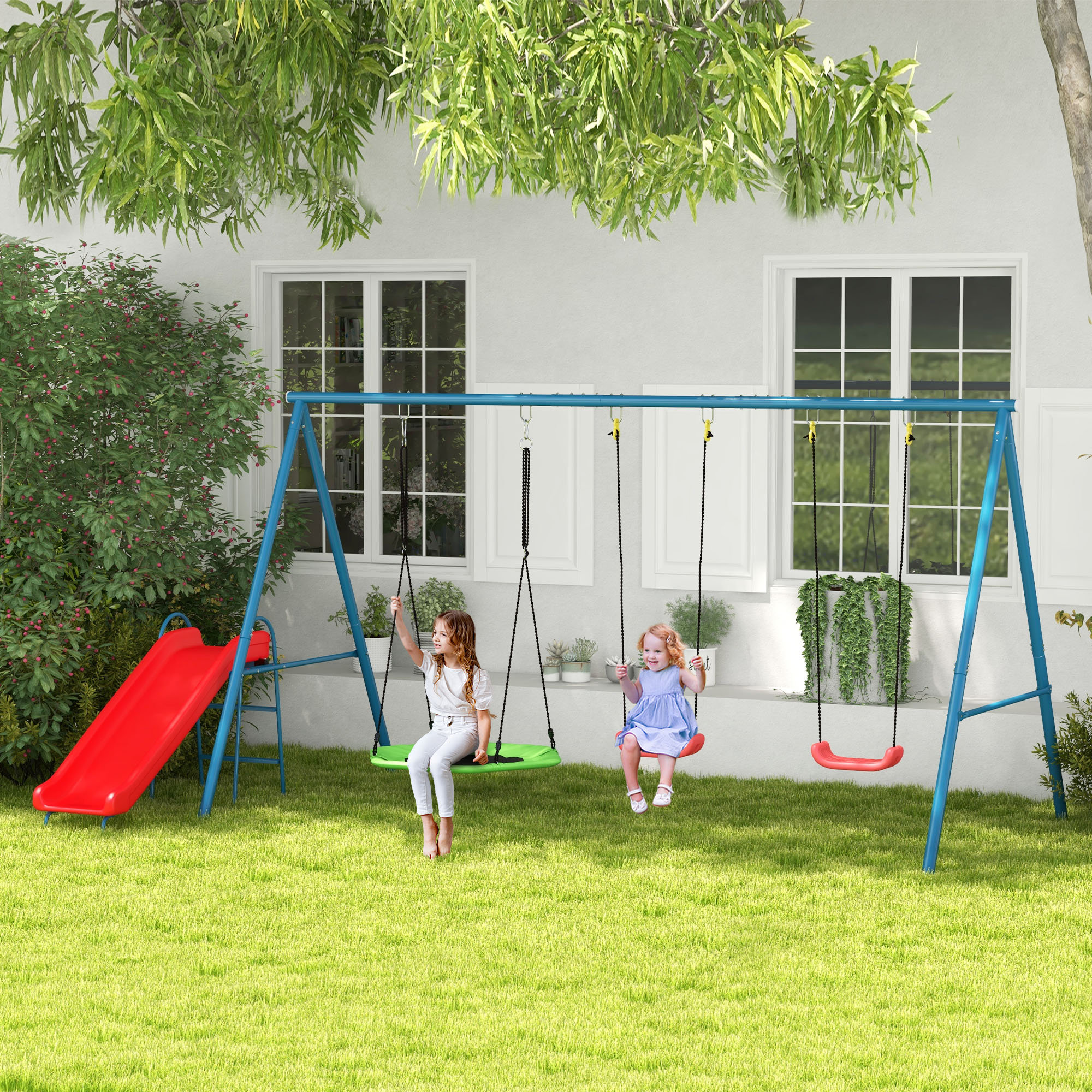 Outsunny 352 Lbs Swing Set For Backyard, 3 In 1 Heavy-Duty A-Frame ...