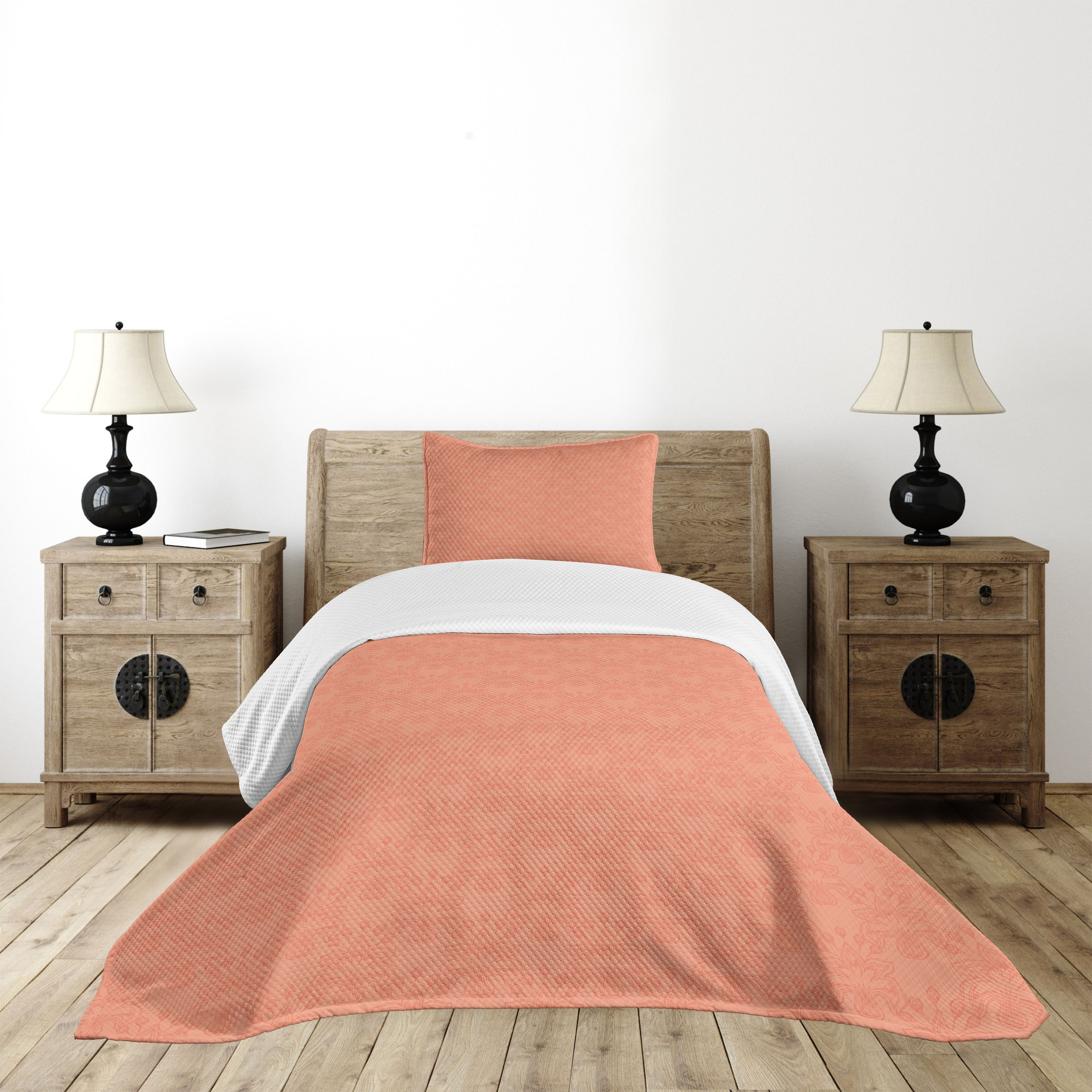 Ambesonne Peach Bedspread Ornate Spring Flower Peach | Wayfair