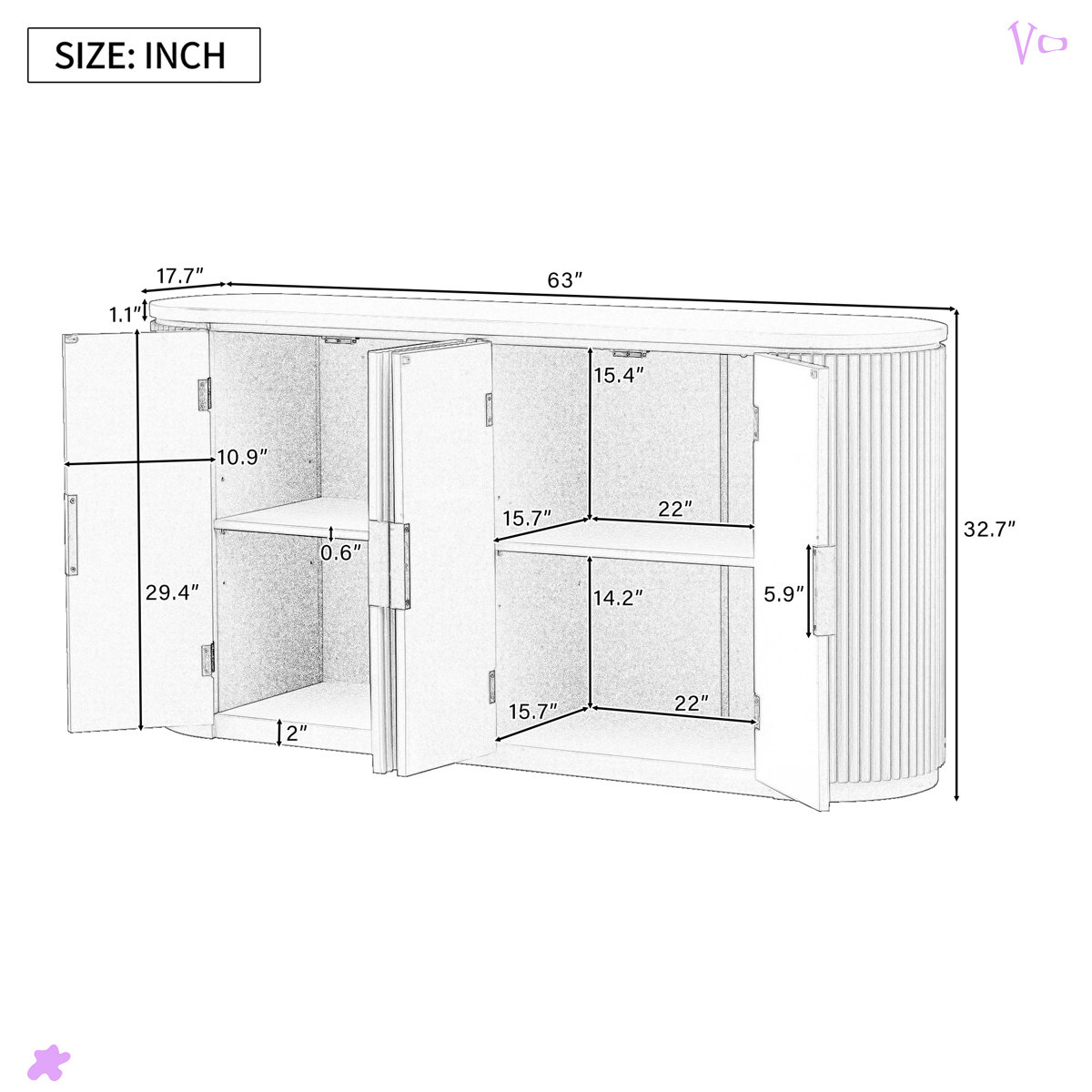 Hokku Designs Vertical Striped Door Storage Cabinet With Metal Handles ...