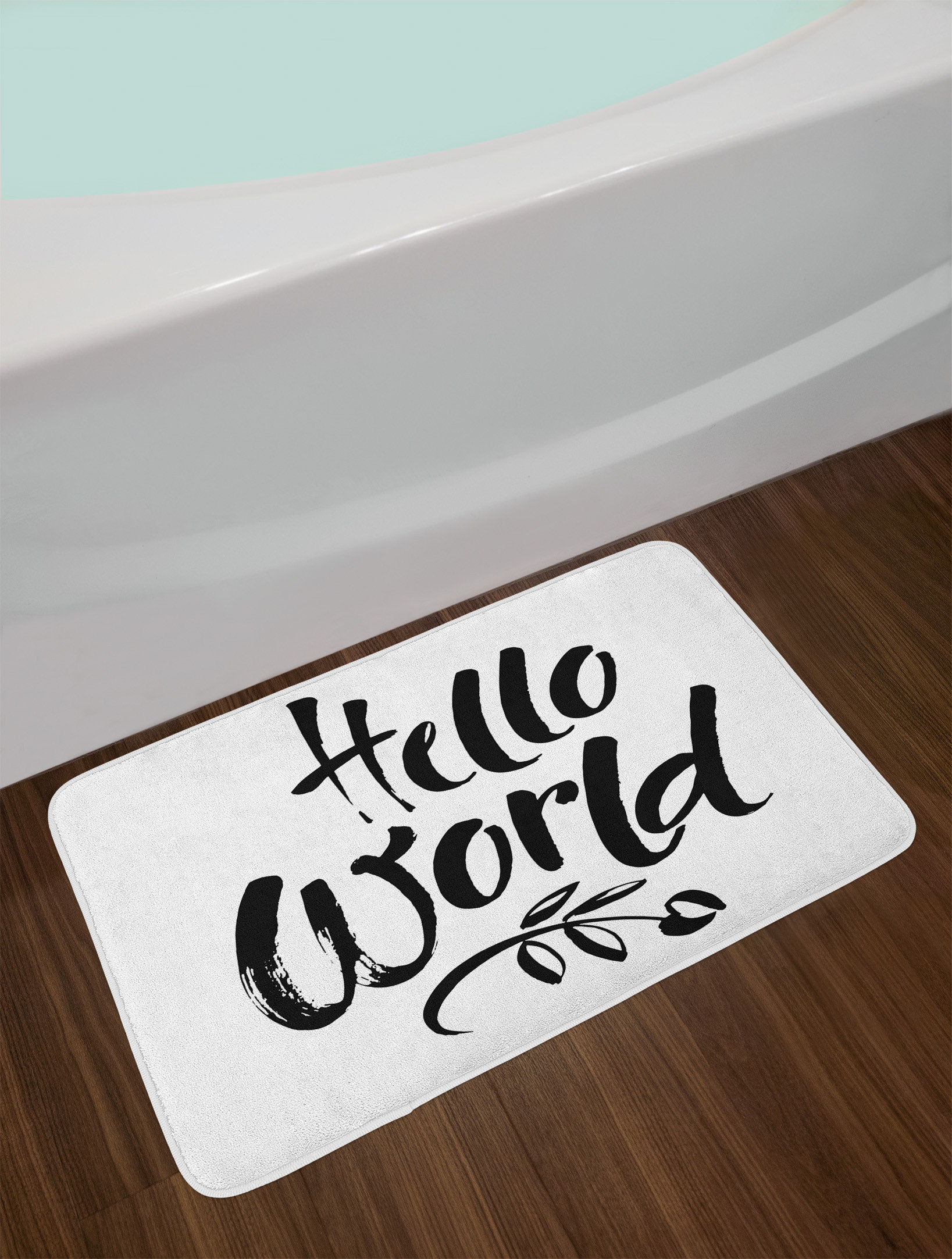 Ambesonne Saying Plush Bath Mat, Hello World Tree and Words, 30.2"x20 ...