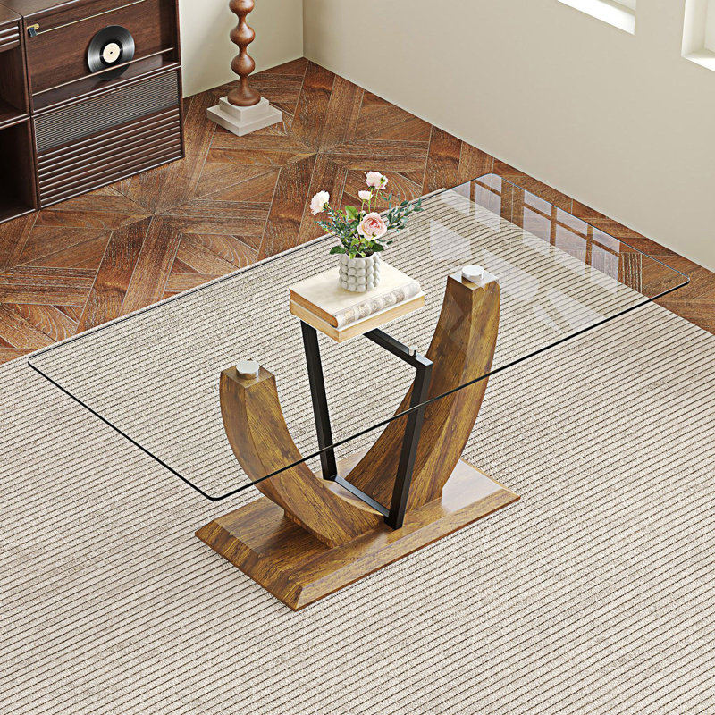 Ivy Bronx Modern Minimalist Rectangular Glass Table, Dining Room Table ...