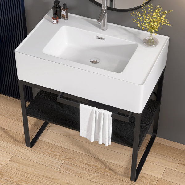 ZEAFIVE 32'' L X 20'' W Solid Surface Vanity Top With Sink, Storage ...