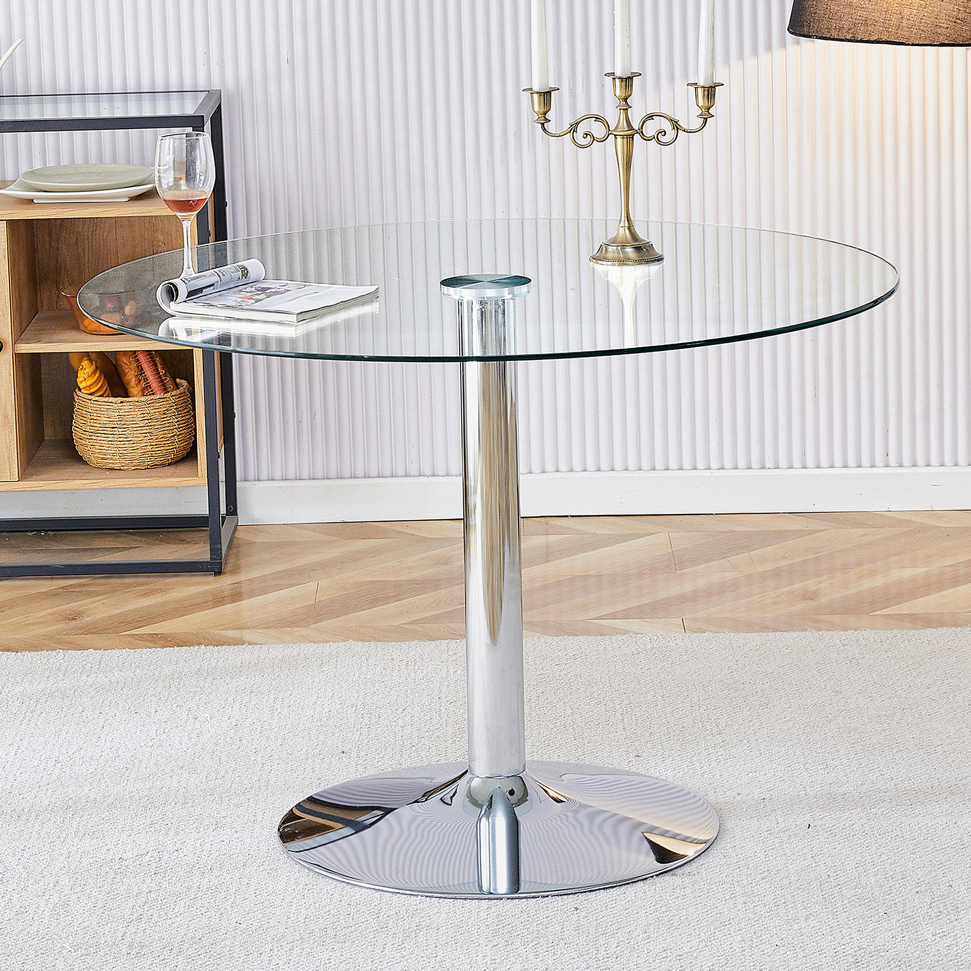 Mercer41 A Glass Tabletop With A Diameter Of 39.7 Inches And A Modern ...