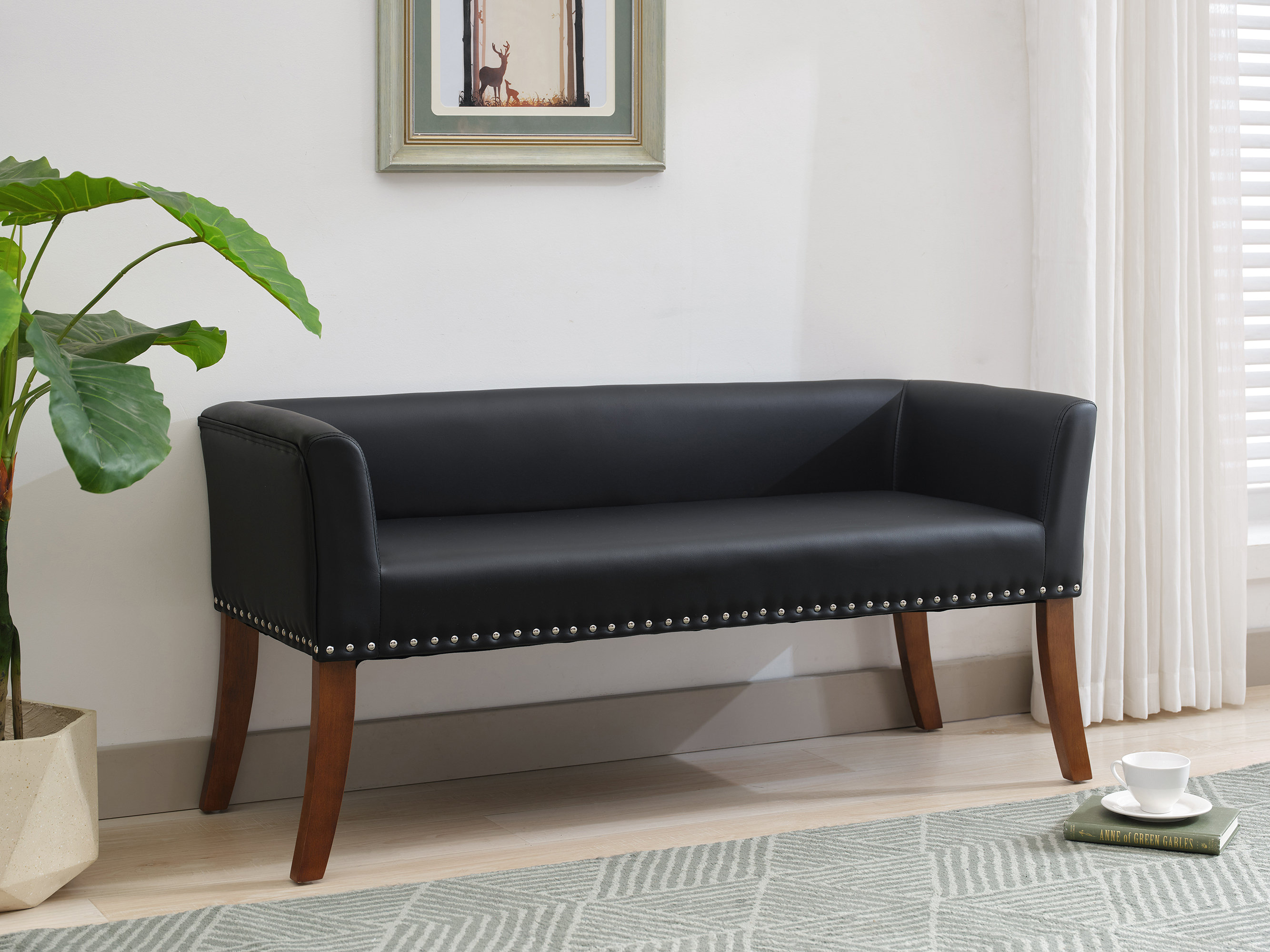 Winston Porter Riddik Faux Leather Bench with Wooden Legs - Wayfair Canada