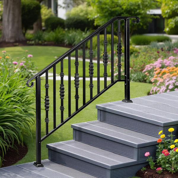 Winado 4 Step Matte Black Outdoor Galvanized Iron Handrail & Reviews ...