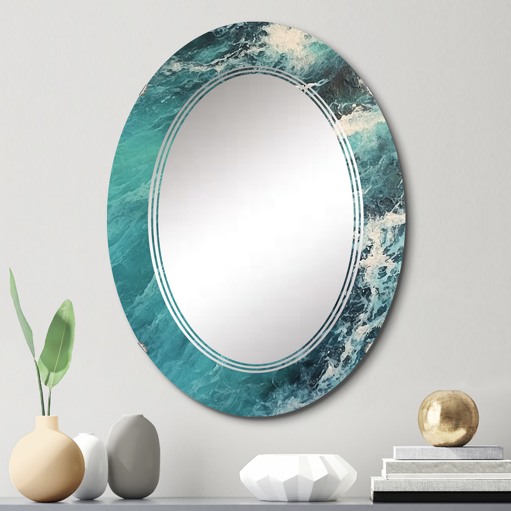 East Urban Home Dagnall - Coastal Waves Wall Mirror Oval - Wayfair Canada