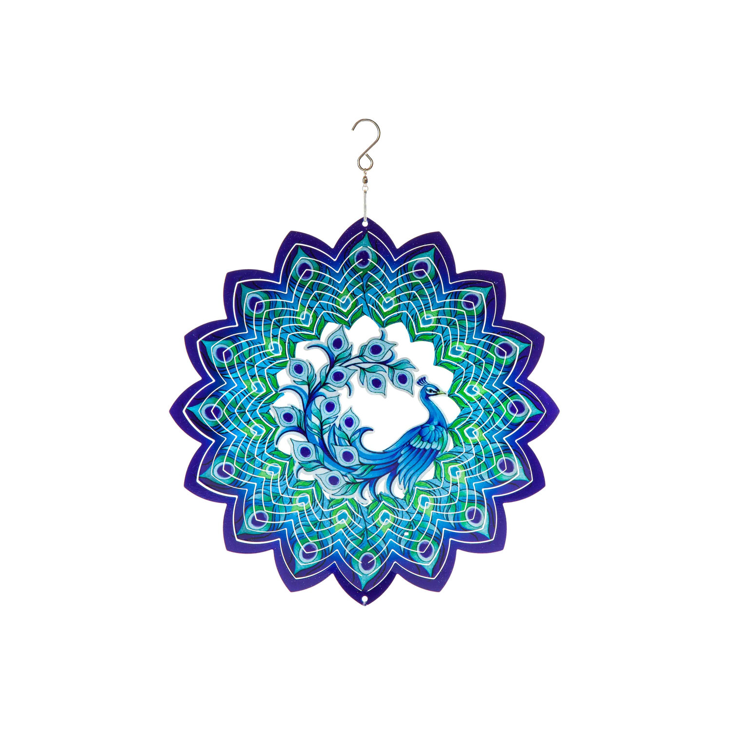 Arlmont & Co. 12" 3D Optical Illusion Hanging Metal Spinner, Peacock ...