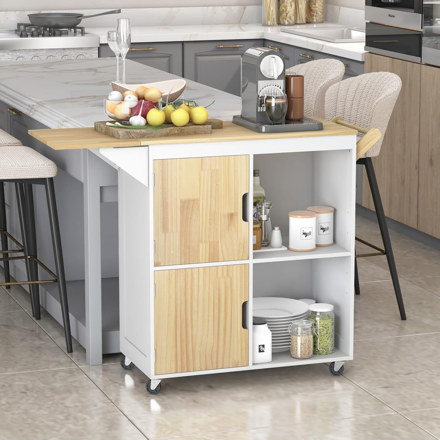 17 Stories Rolling Kitchen Island, Kitchen Island Storage Cabinets on ...