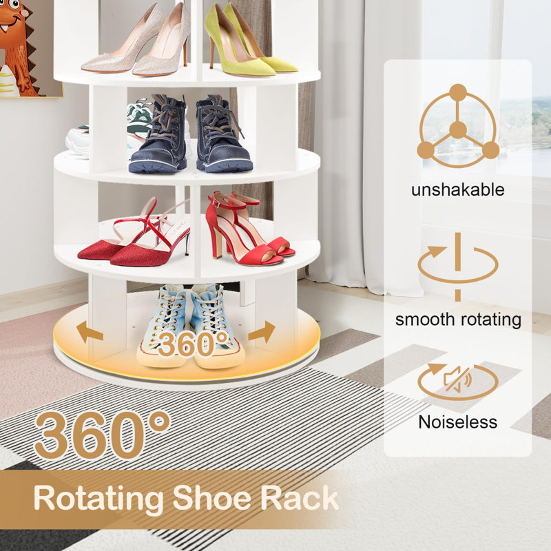 MASMIO Rotating Shoe Rack, 5-Tier Wood Storage Spinning Shoe Rack Tower ...