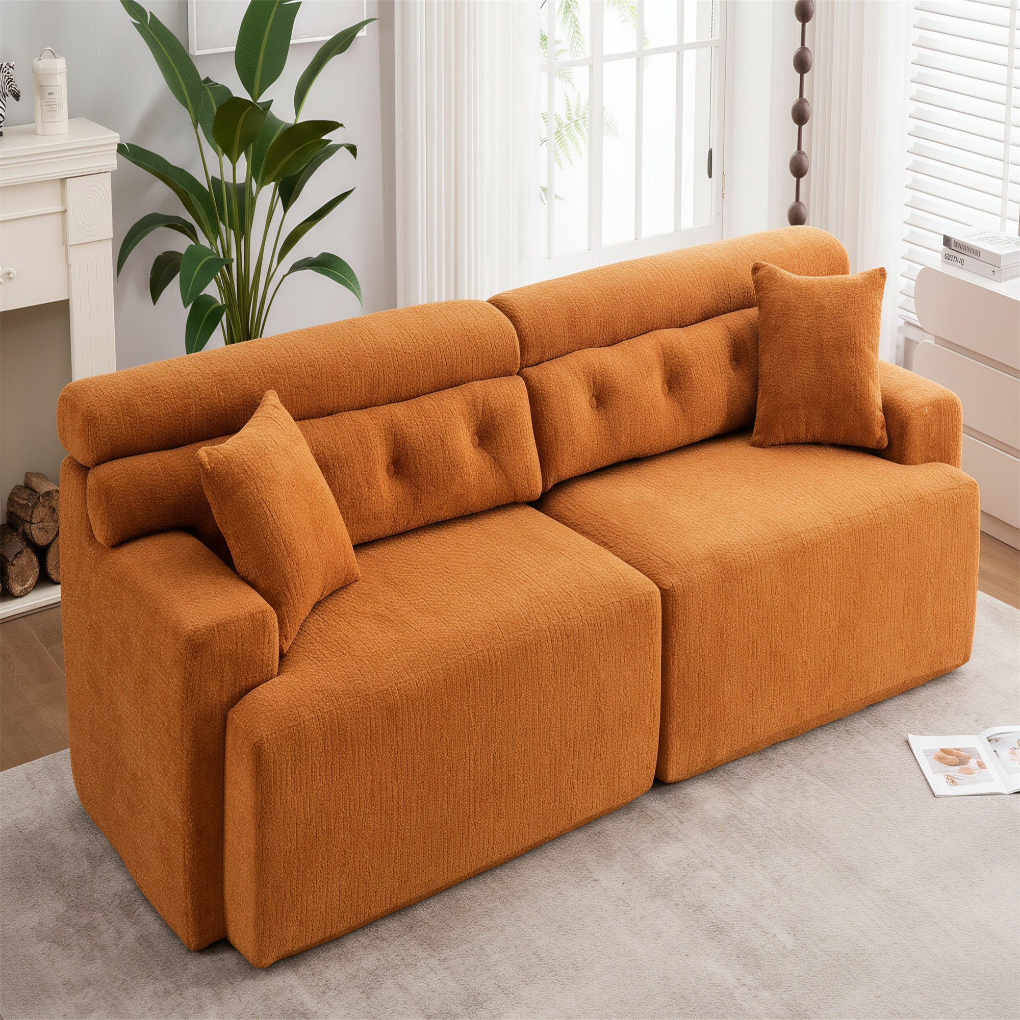 Latitude Run® Chenille Fabric Four-seater Sectional Sofa With Fully ...