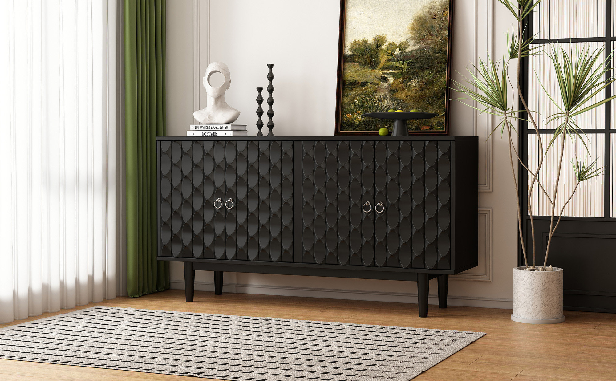 Wrought Studio 4-Door Sideboard With Convex Pattern Doors And 2 Silver ...