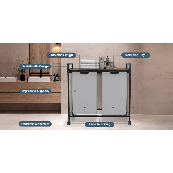 17 Stories Rolling Laundry Hamper And Waste Basket Set with Handles ...