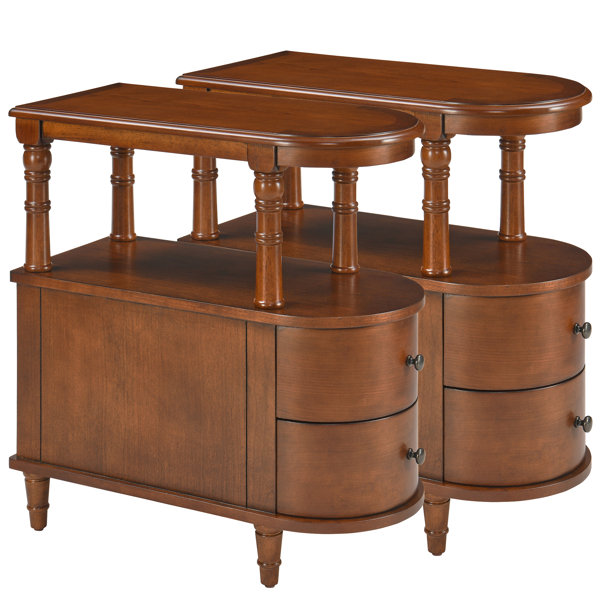 Canora Grey Solid Wood Narrow End Table with Drawers & Shelf, 23 ...