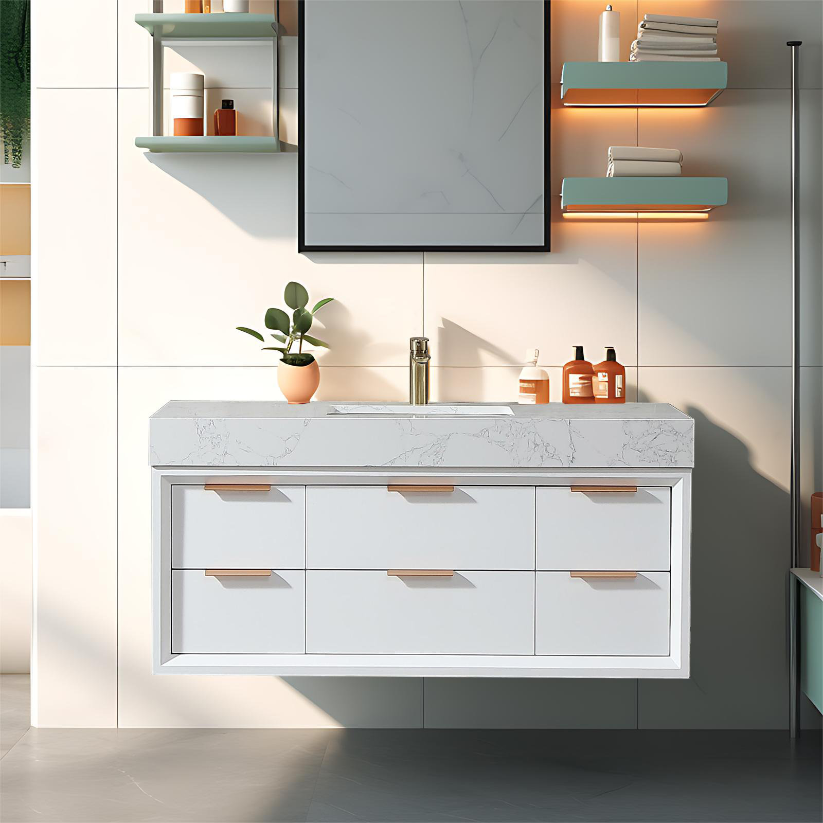 Everly Quinn Argens 48'' Wall Mounted Single Bathroom Vanity with ...