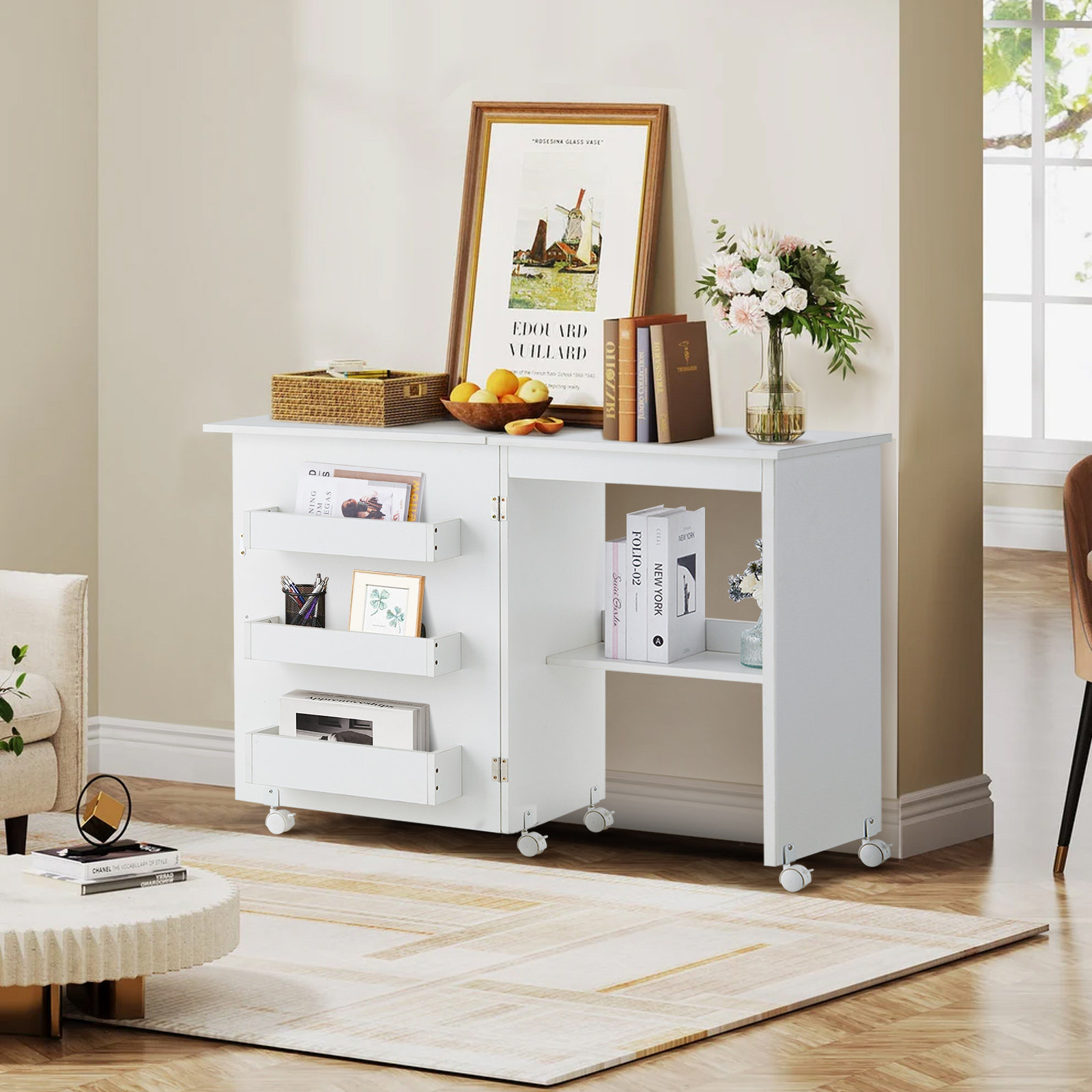 World Menagerie Multi-Functional Folding Table With 3 Shelves And 1 ...