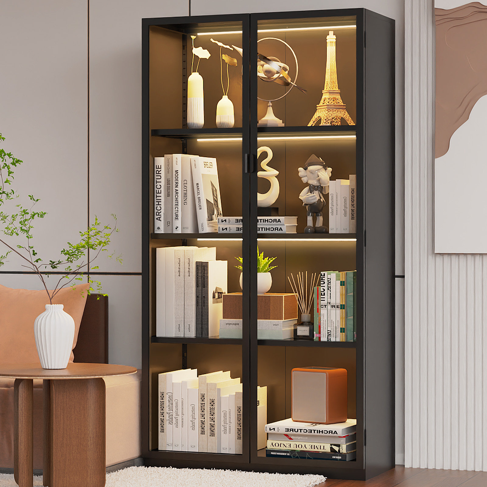 Wrought Studio™ Display Cabinet With Glass Doors,tall Glass Display ...