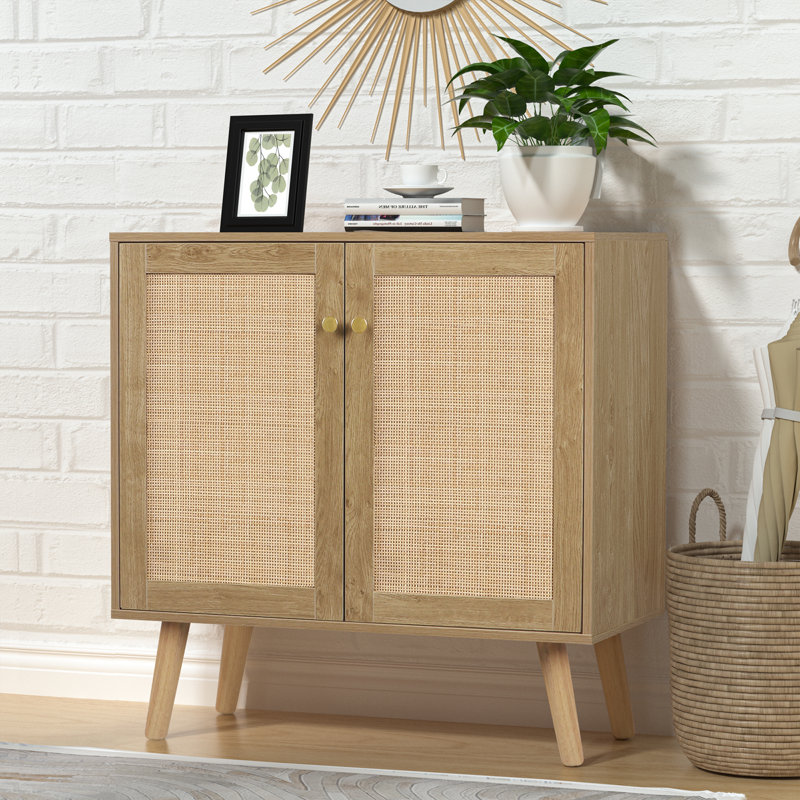 Gracie Oaks Taino Rattan Storage Cabinet, 2 Door Sideboard Buffet ...