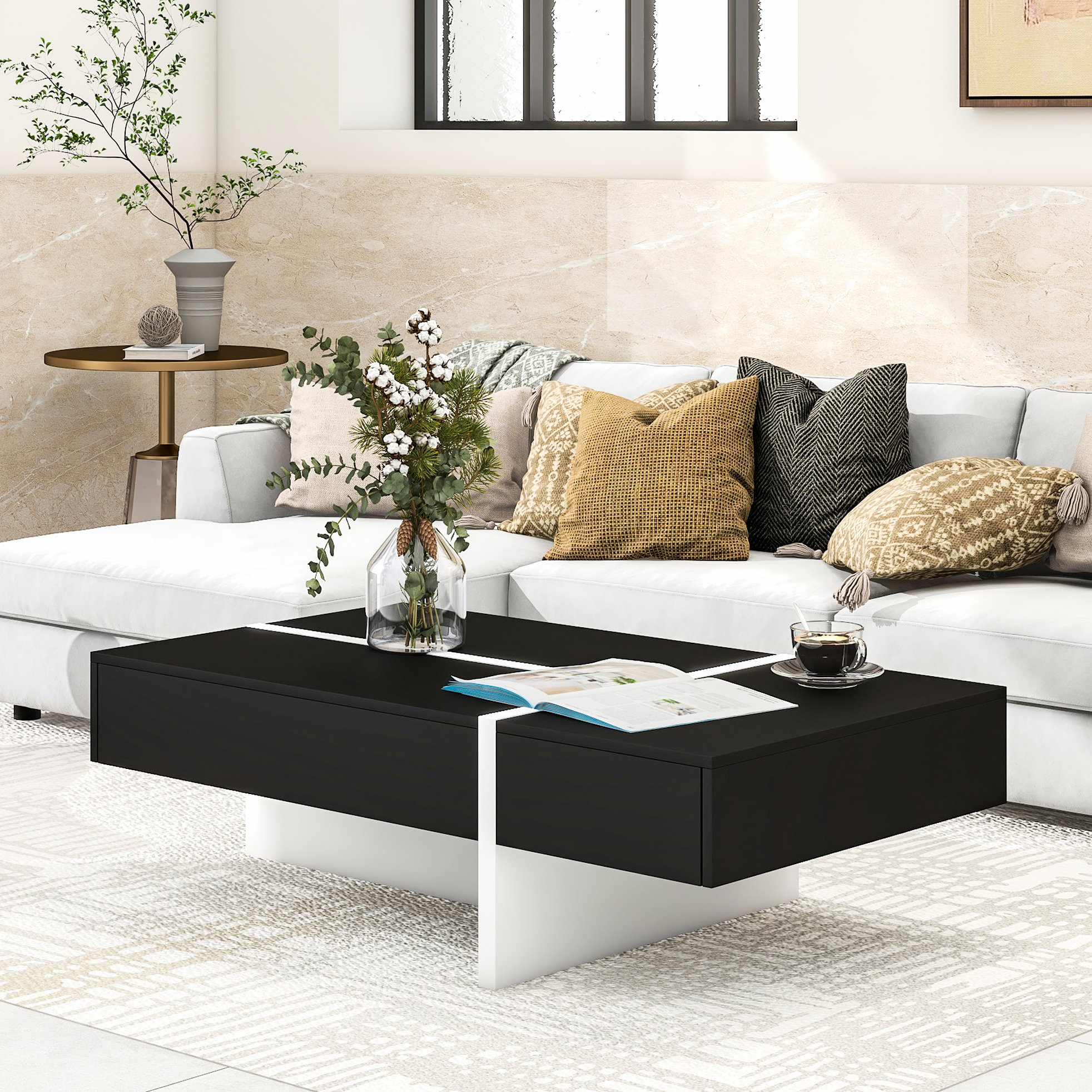 George Oliver Chic Black Coffee Table, 45.2in Length, With High Gloss ...