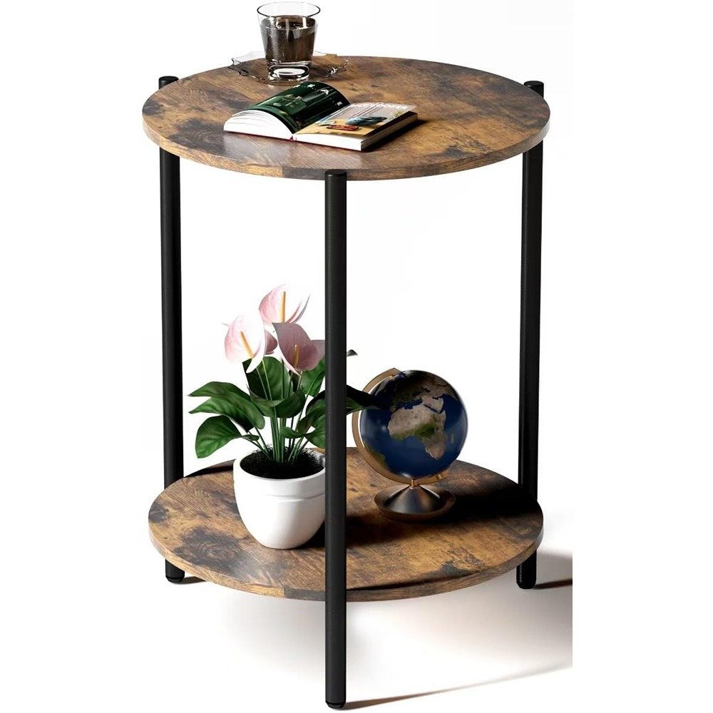 17 Stories Round Side Table, 2-tier Circle End Tables With Storage Wood ...
