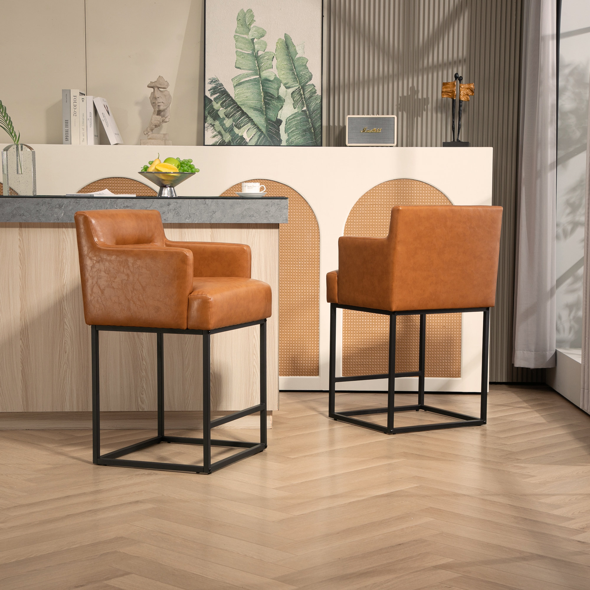 17 Stories House Hold Counter Height Bar Stools Set of 2, Modern Square ...